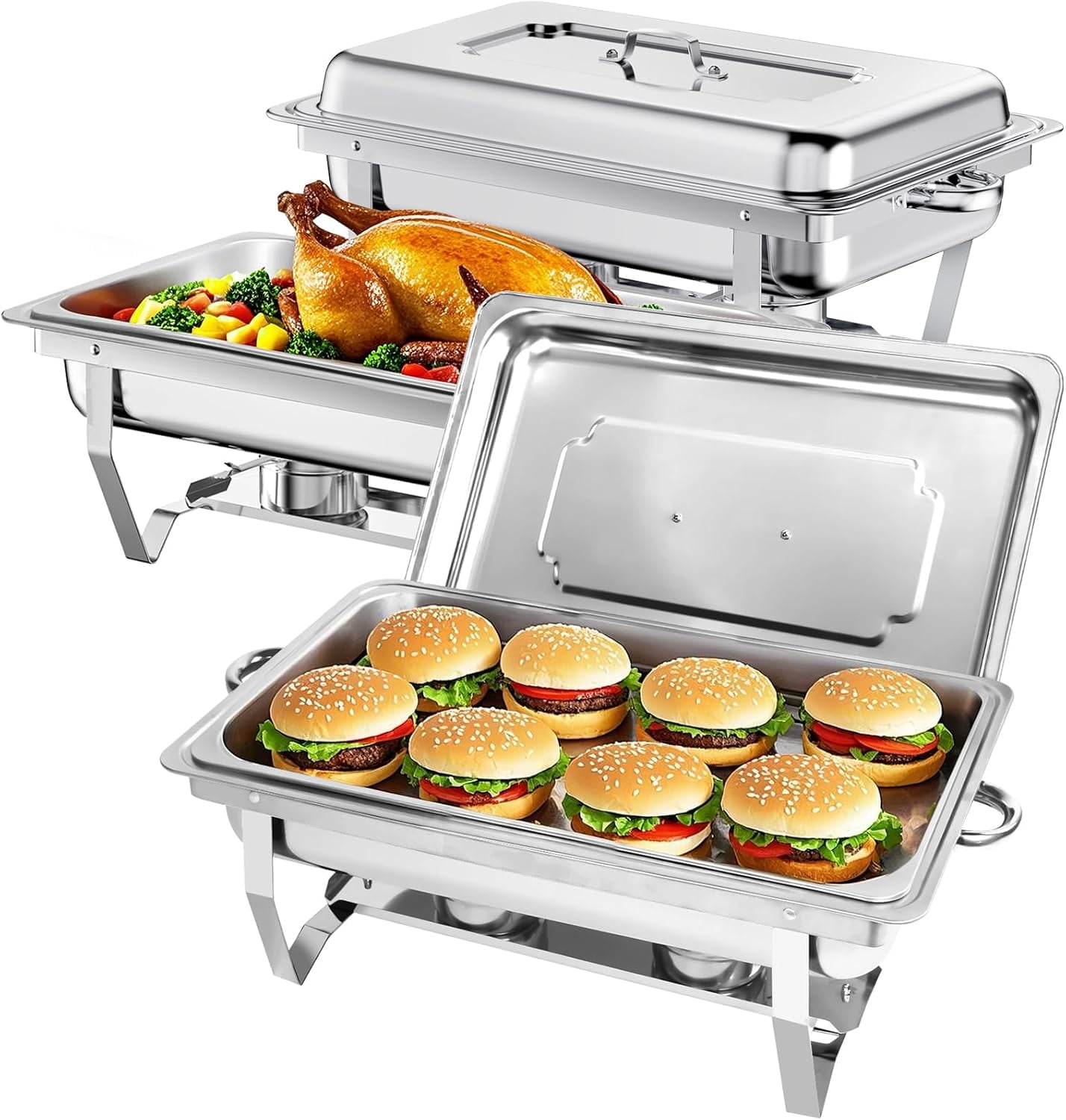 EVGTTI 3 Pack 8QT Chafing Dish for Buffet, Food Grade Stainless Steel ...