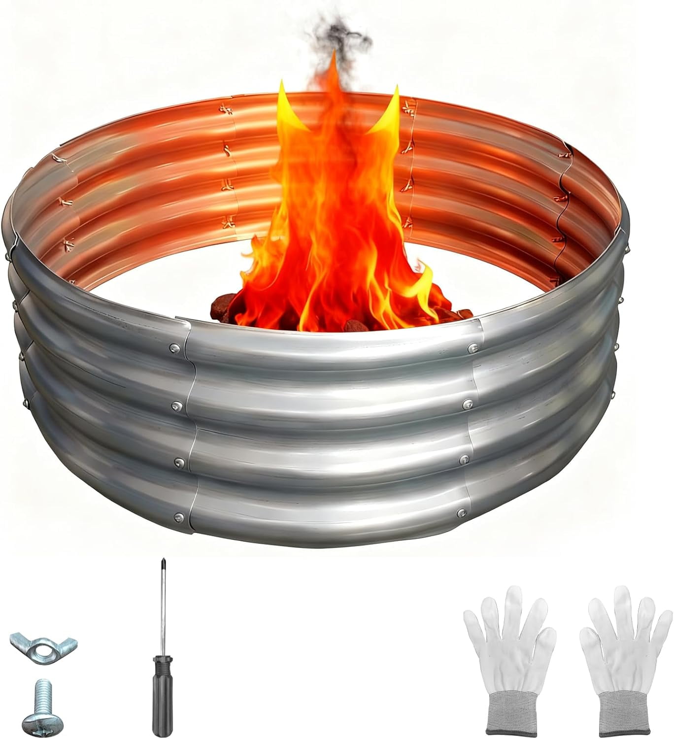 EVGTTI 36 Inch Outdoor Fire Pit Ring, Round Galvanized Steel Fire Pit ...
