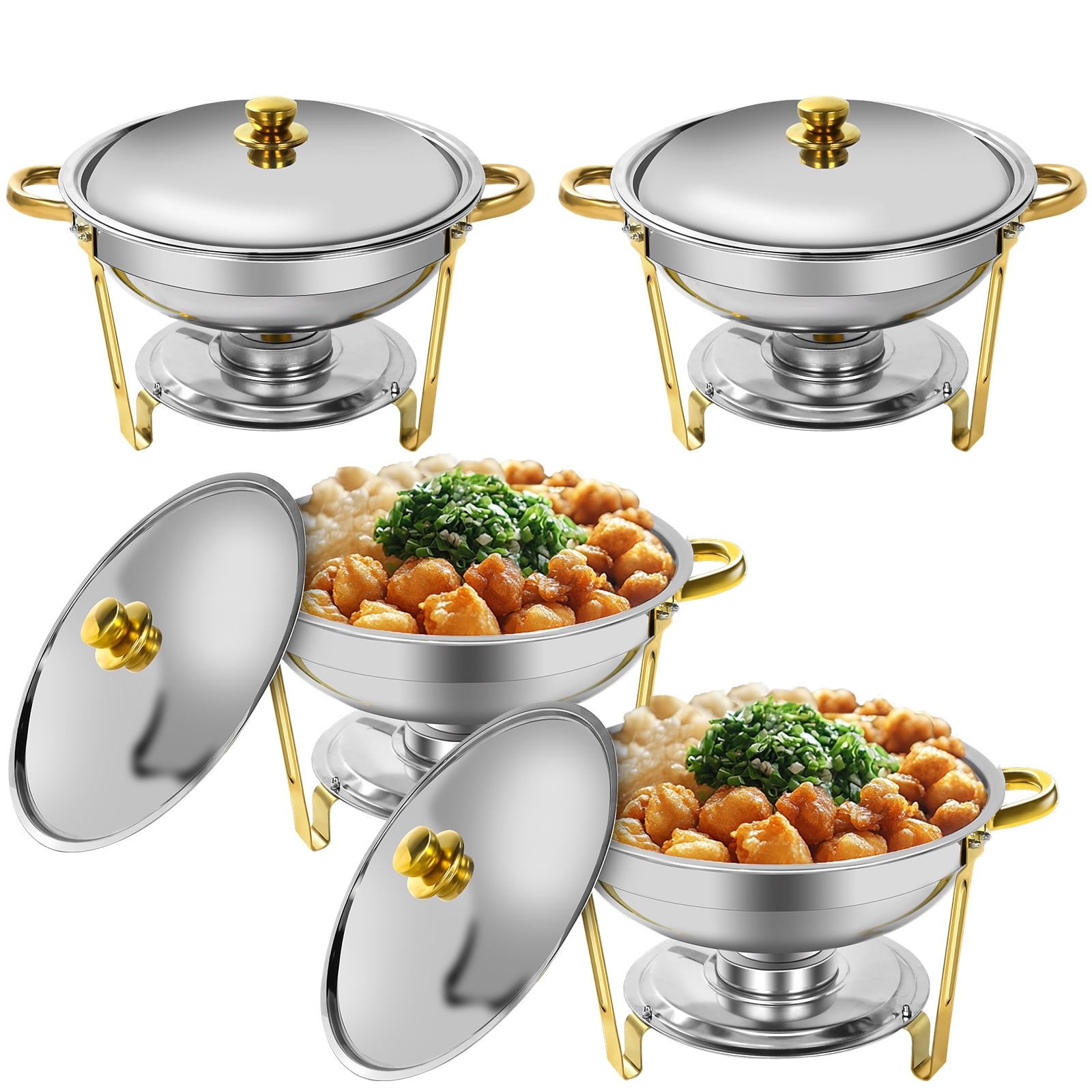 EVGTTI 4 Pack 5QT Round Chafing Dish Buffet Set, Gold Stainless Steel ...