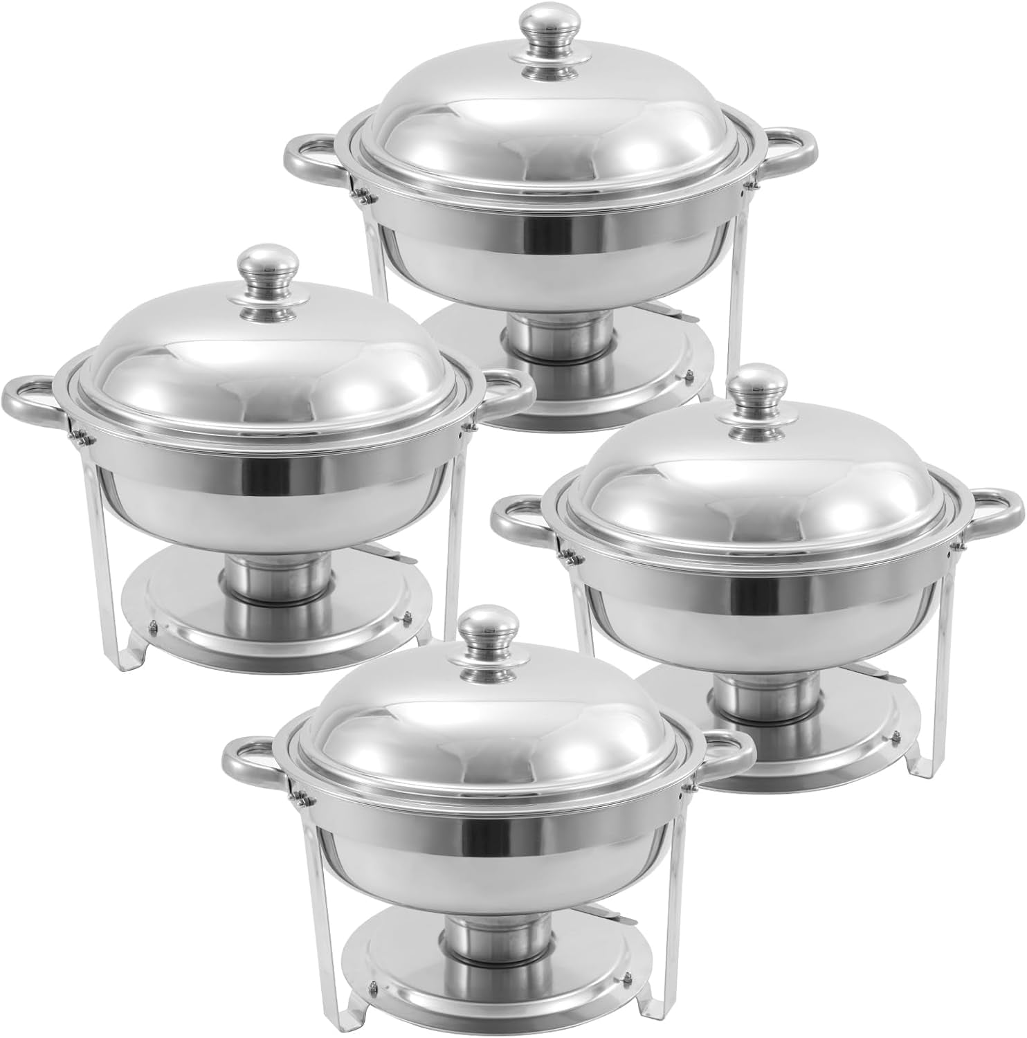 EVGTTI 4 Pack 6QT Round Chafing Dish Buffet Set, High Grade Stainless ...