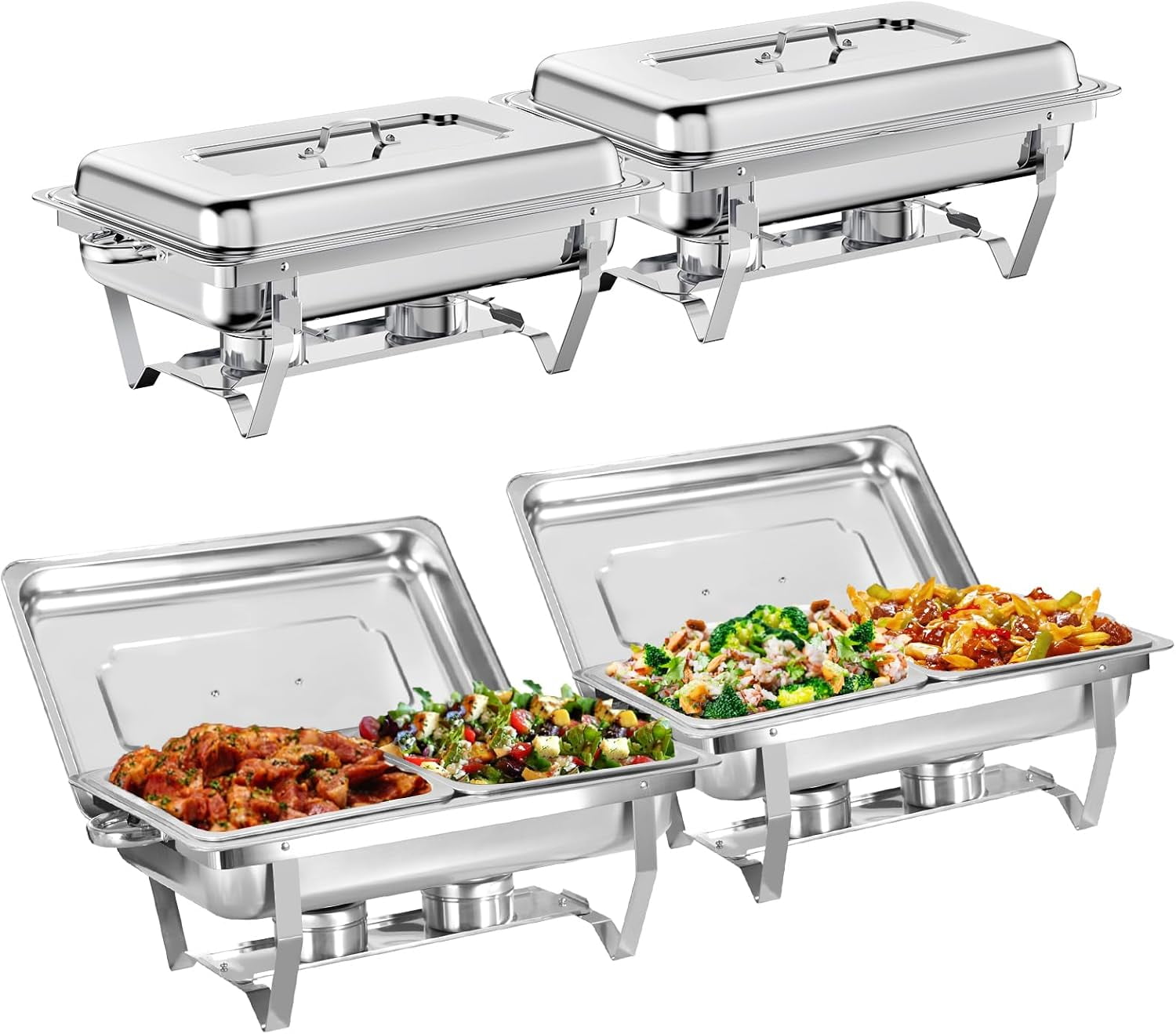 EVGTTI 4 Pack 8QT Chafing Dish Buffet Set, High Grade Stainless Steel ...