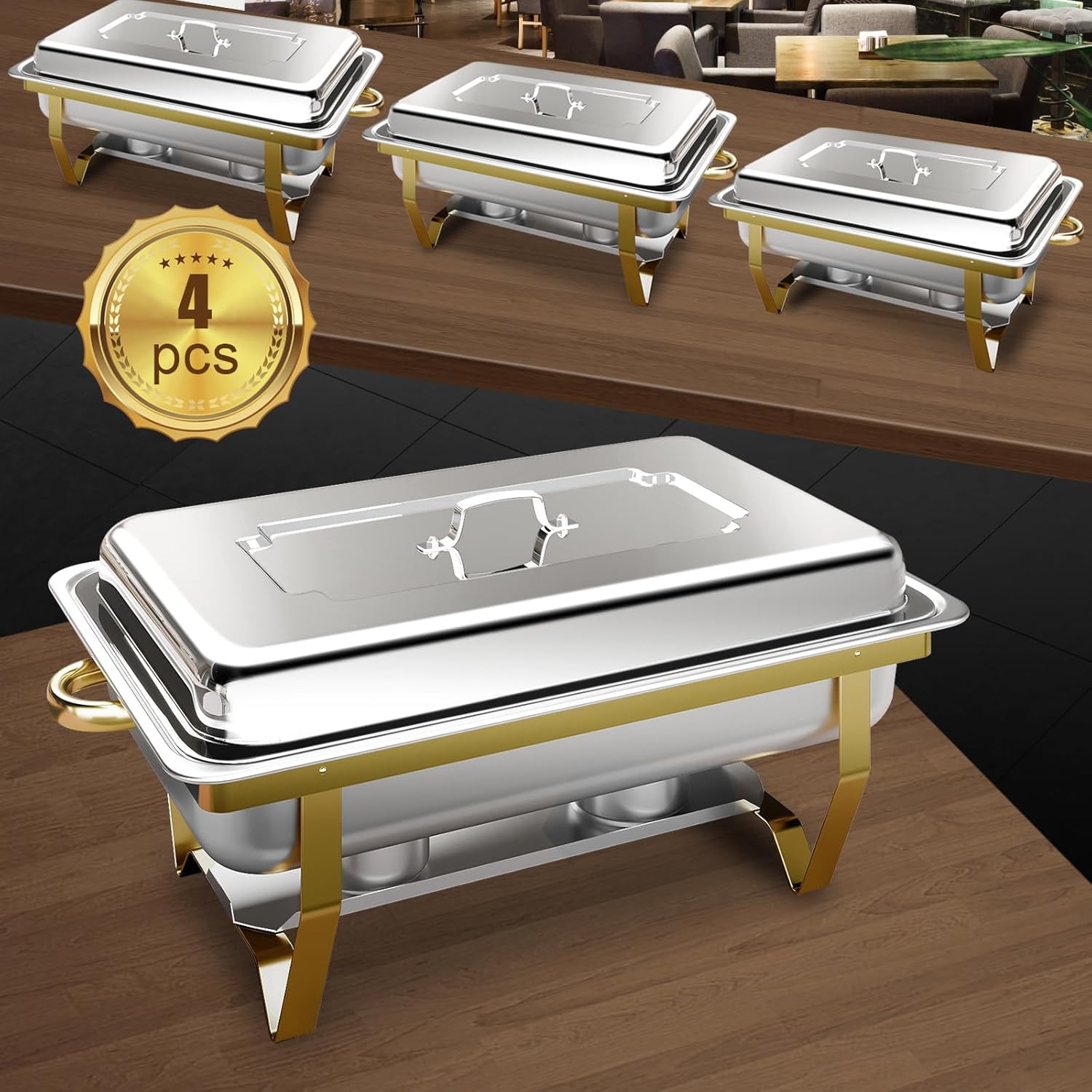 EVGTTI 4 Pack 8QT Chafing Dish Buffet Set, Rectangular Stainless Steel ...