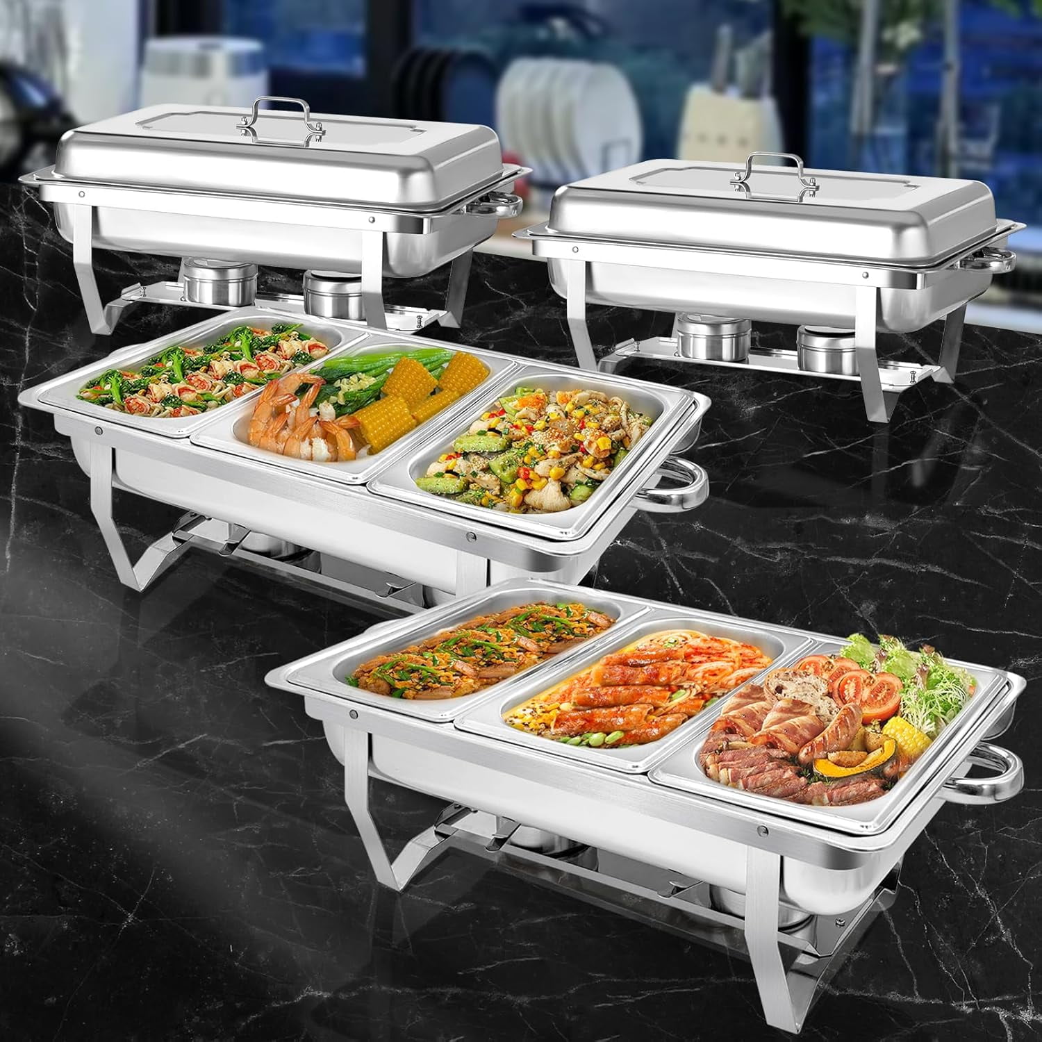 EVGTTI 4 Pack 8QT Chafing Dishes For Buffet, Stainless Steel Chafing ...