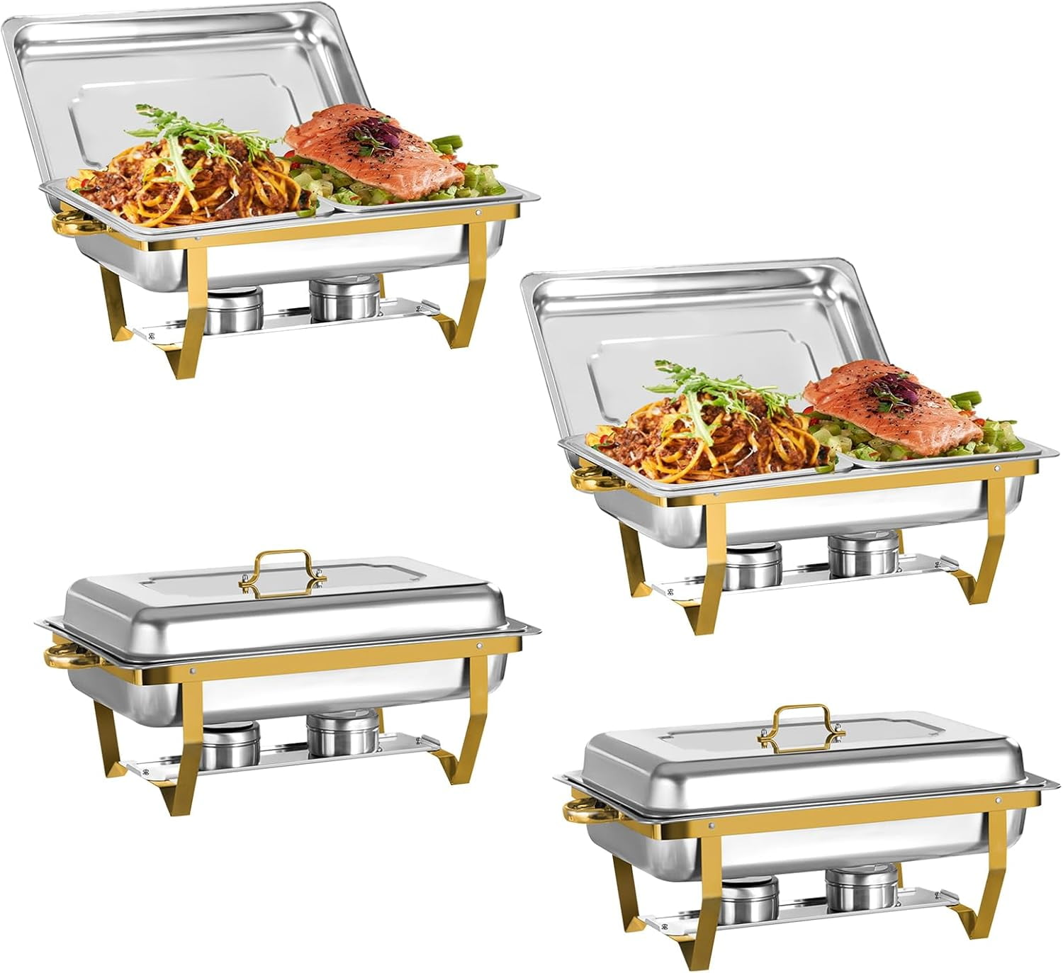 EVGTTI 4 Pack 8QT Gold Chafing Dish for Buffet, 8QT Roll Edge Designed ...