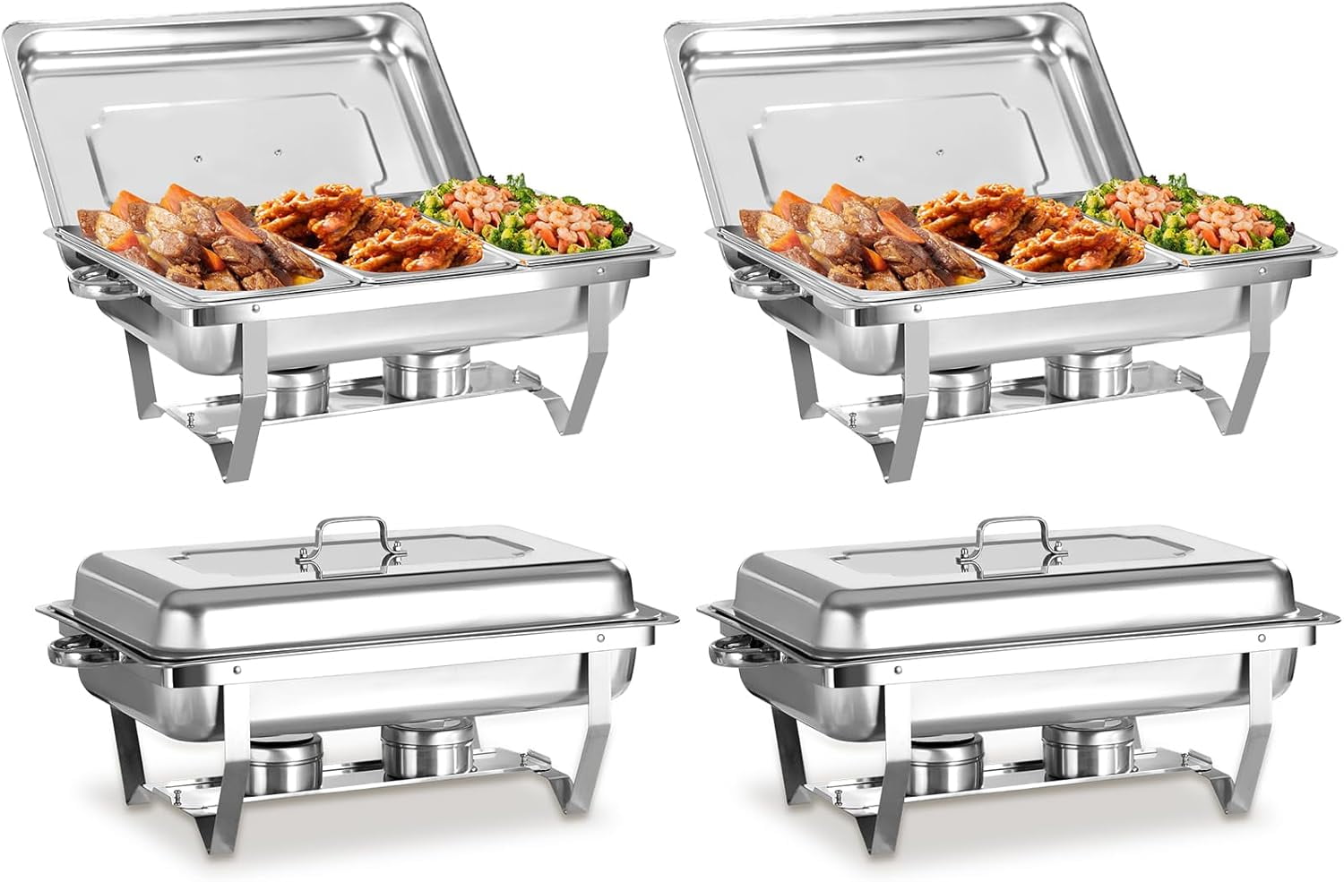 EVGTTI 4 Pack Chafing Dish for Buffet, 8QT Roll Edge Designed Chafing ...