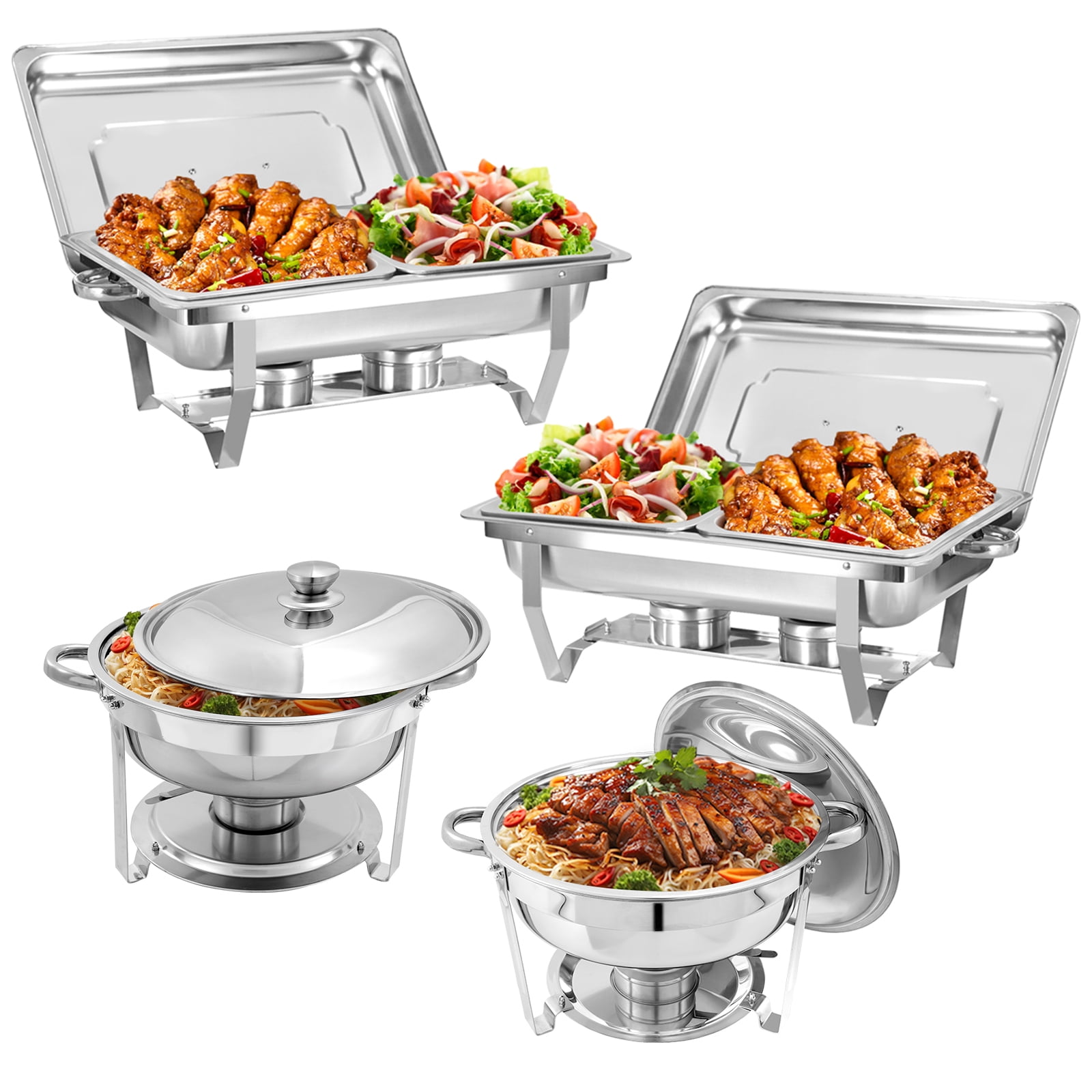 EVGTTI 4 Pack Chafing Dish Buffet Set, 5Qt Round×2+Rectangular 8QT Half ...