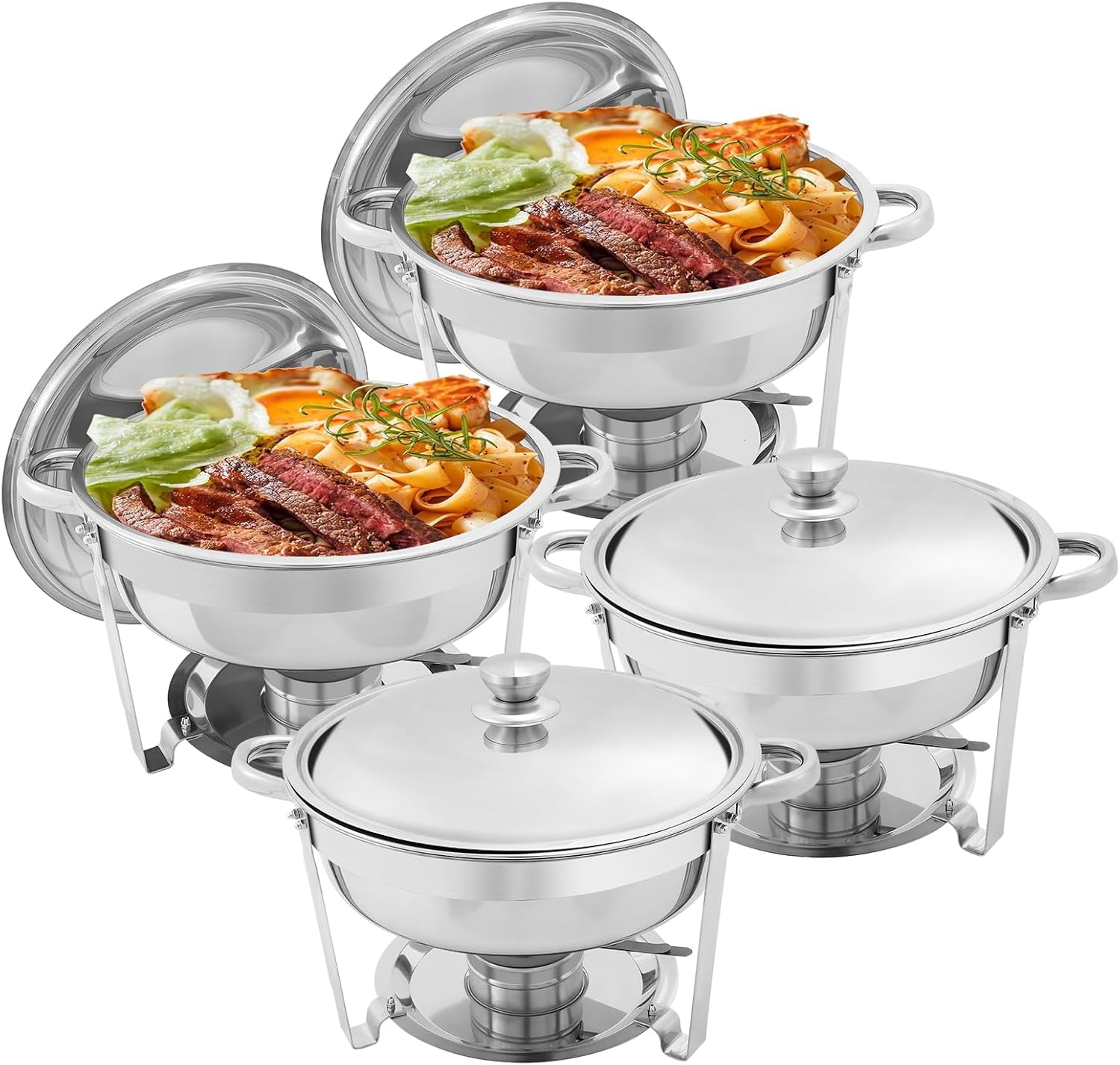 EVGTTI 4 Pack Round Chafing Dish Buffet Set, 5QT Stainless Steel ...