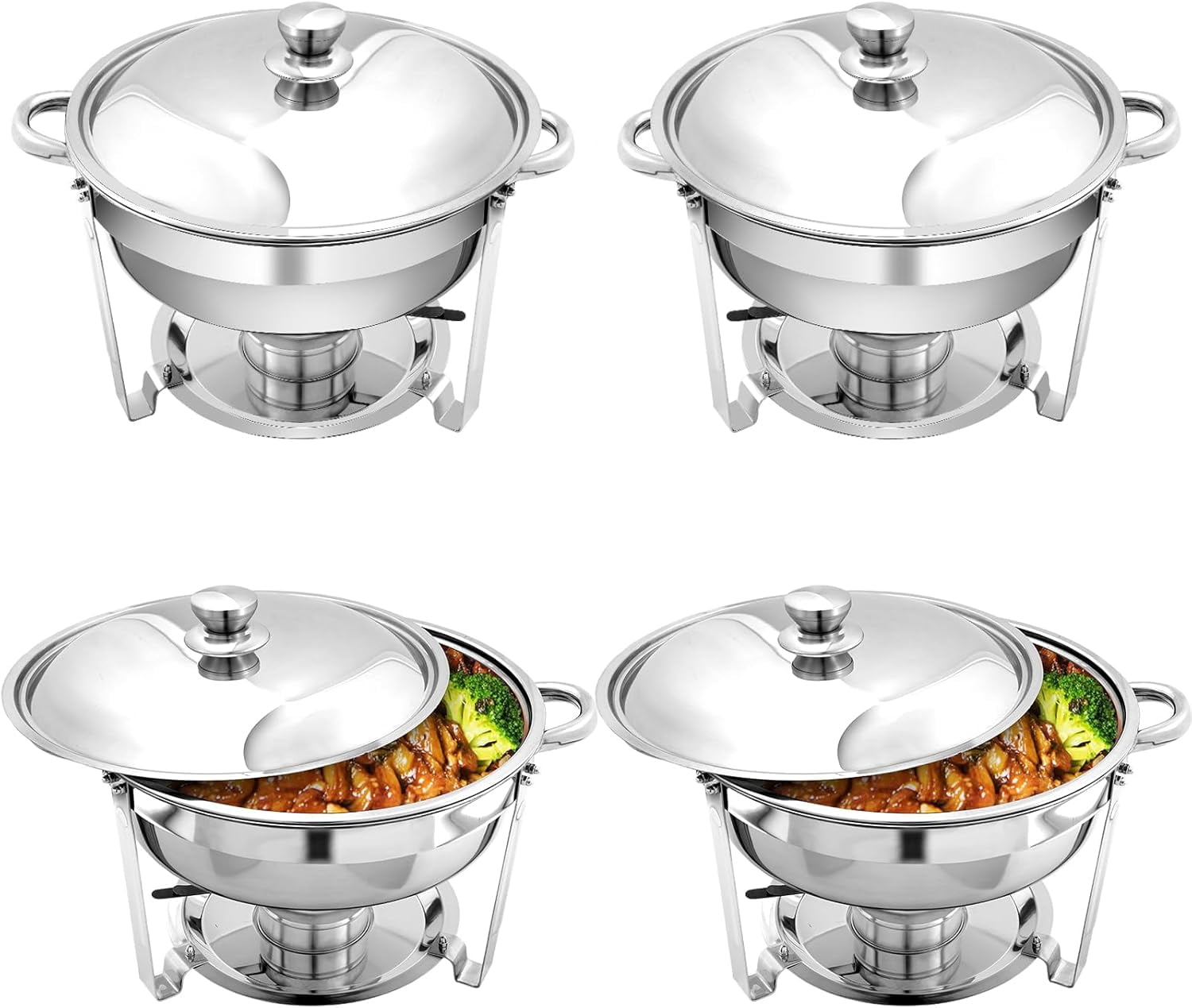 EVGTTI 4 Pack Round Chafing Dish Buffet Sets, 5QT Stainless Steel ...