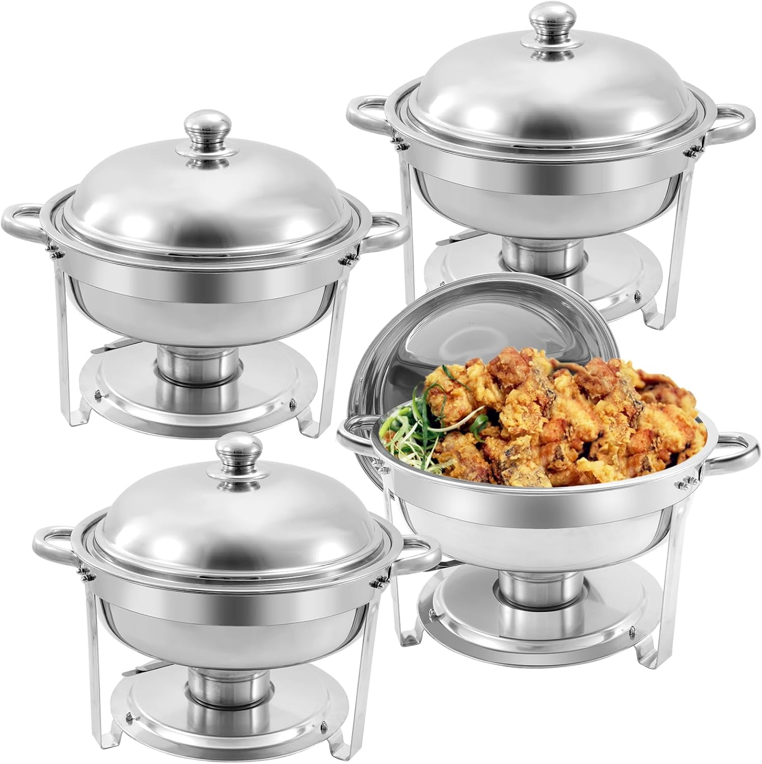 EVGTTI 4 Pack Round Chafing Dish for Buffet, 6QT Stainless Steel ...
