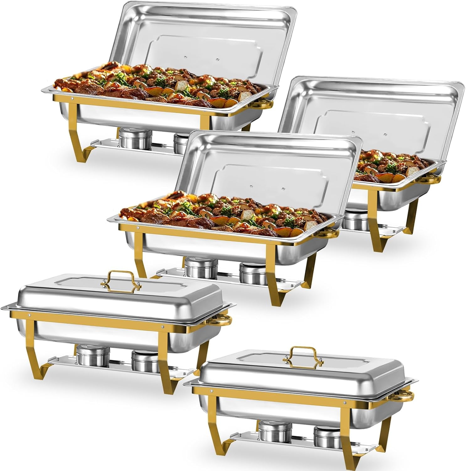 EVGTTI 5 Pack 8QT Gold Chafing Dish Buffet Set, High Grade Stainless ...