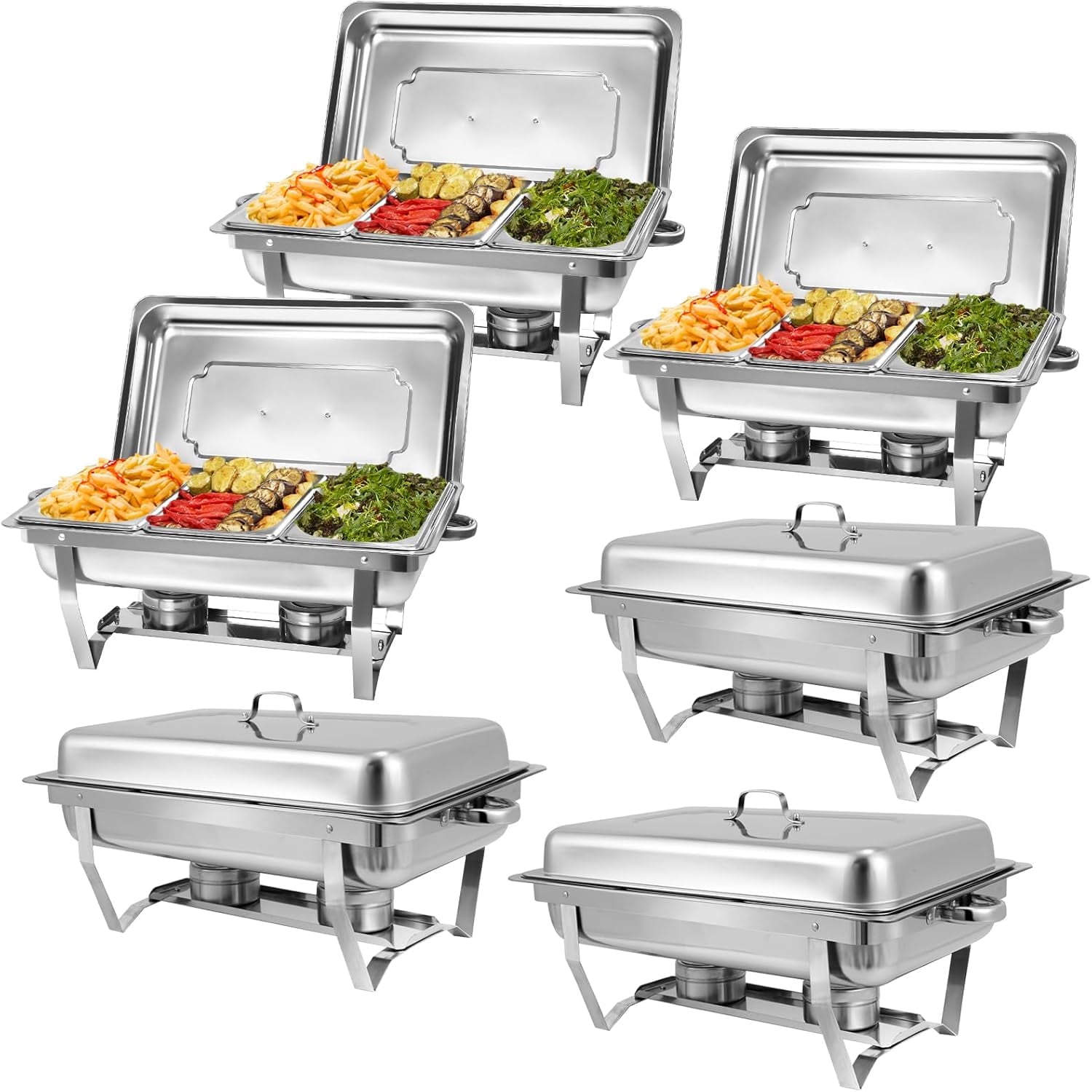 EVGTTI 6 Pack 8QT Chafing Dish, Stainless Steel Chafer Complete Set ...