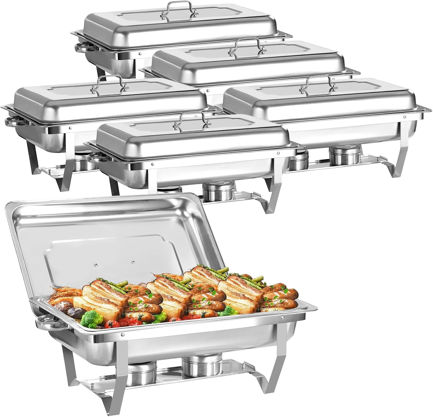 EVGTTI 6 Pack 9QT Chafing Dish Buffet Set, Stainless Steel Chafing Dish ...