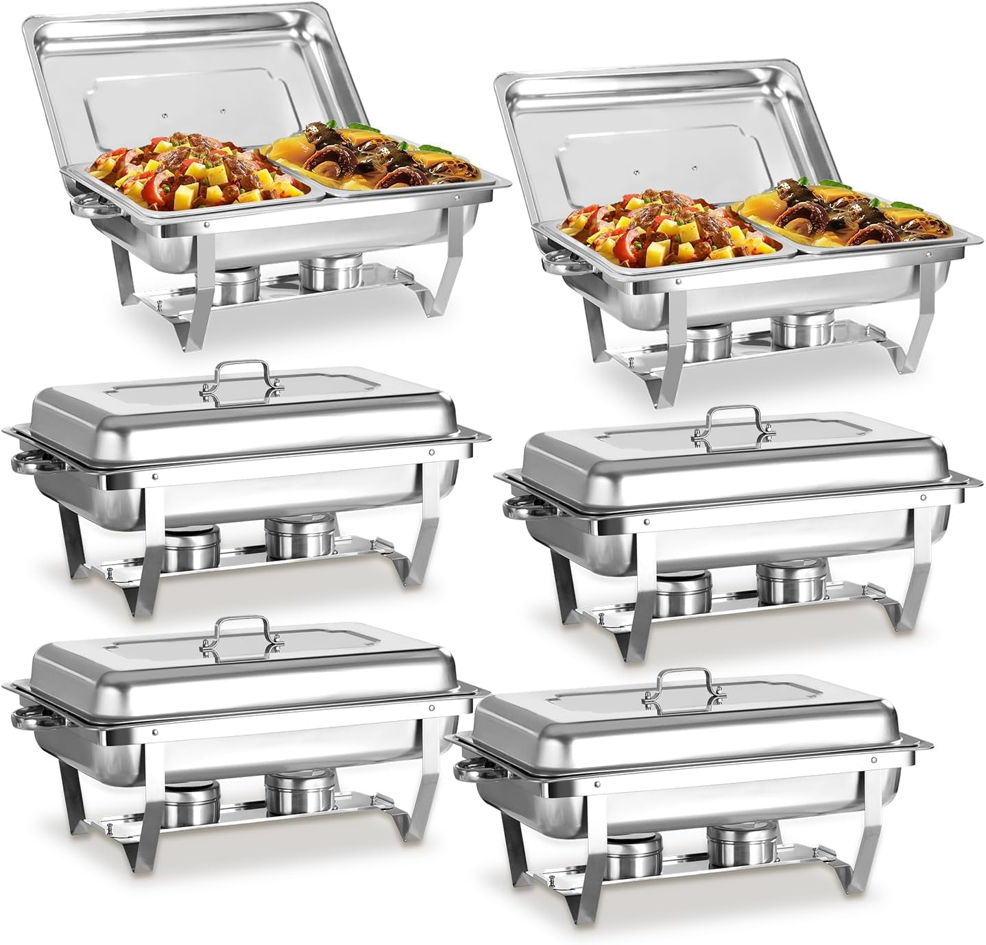 EVGTTI 6 Pack Chafing Dish for Buffet, 8QT Roll Edge Designed Chafing ...