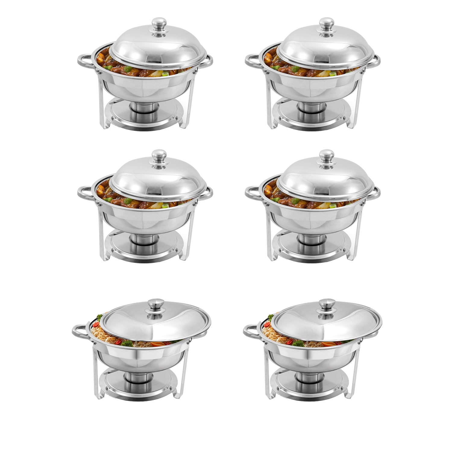 EVGTTI 6 Pack Chafing Dish Buffet Set, 5Qt Round×2+6Qt Round×4 ...