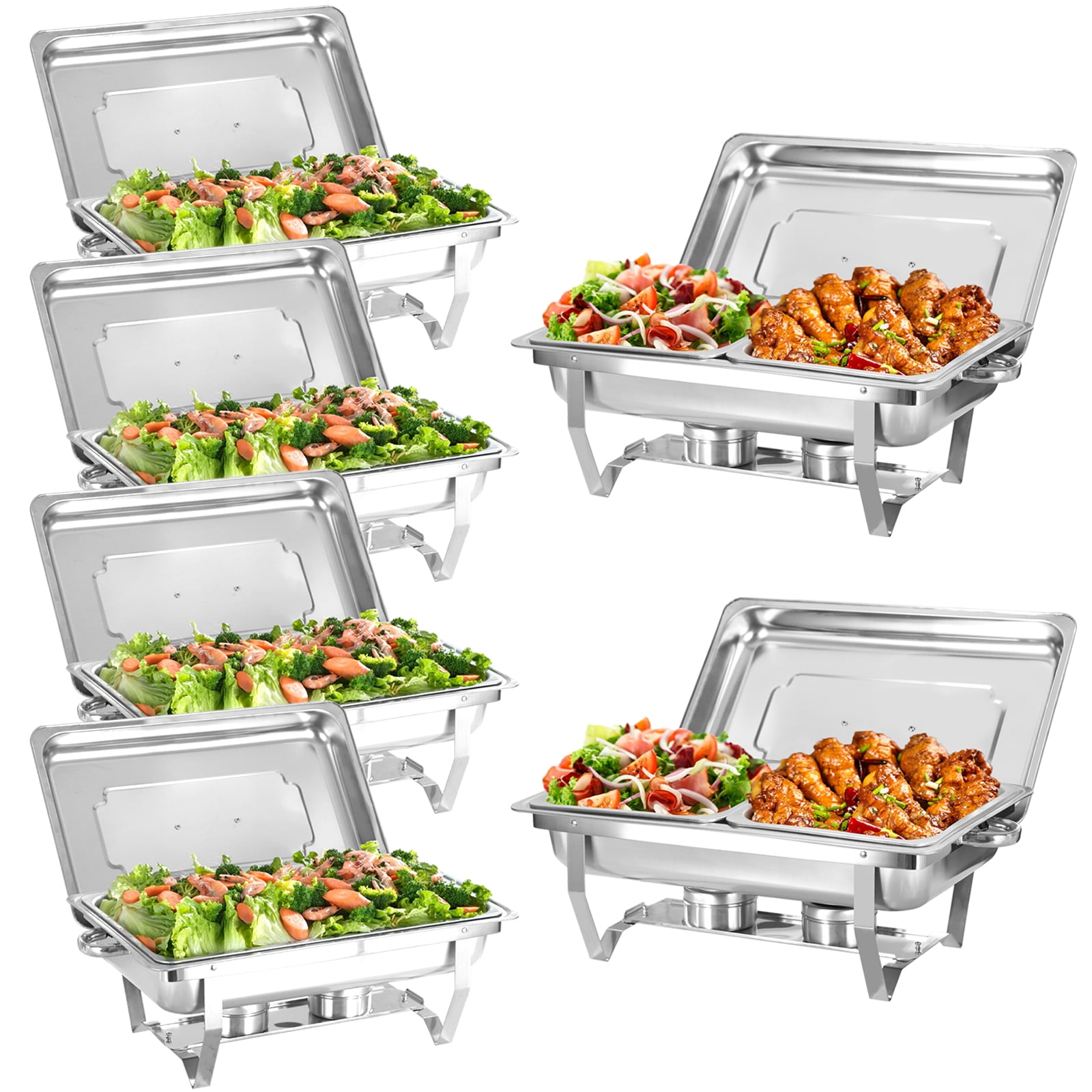 EVGTTI 6 Pack Chafing Dish Buffet Set,8Qt Rectangular 2×Half Pan+4×Full ...