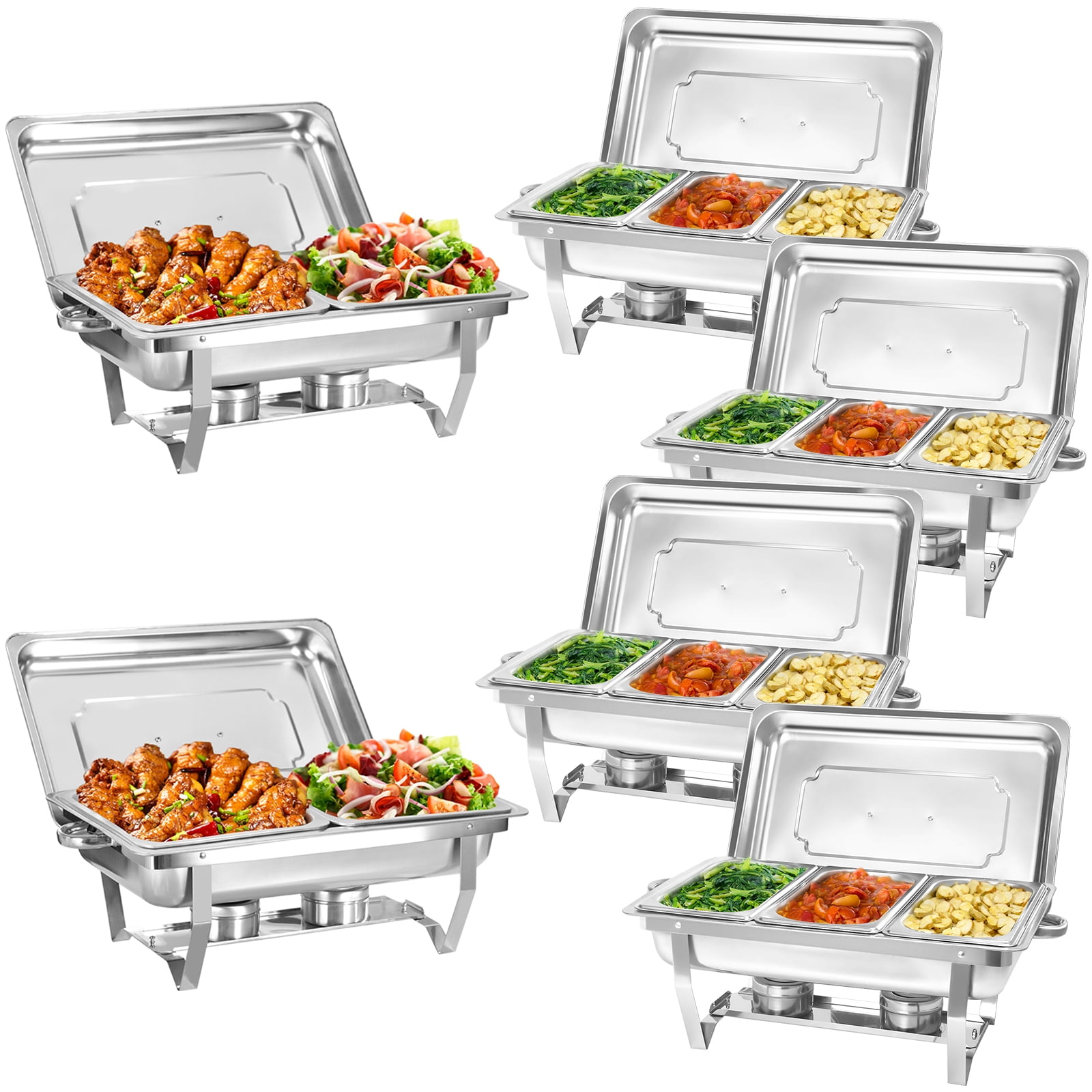 EVGTTI 6 Pack Chafing Dish Buffet Set, Rectangular 8QT Half pan×2+1/3 ...