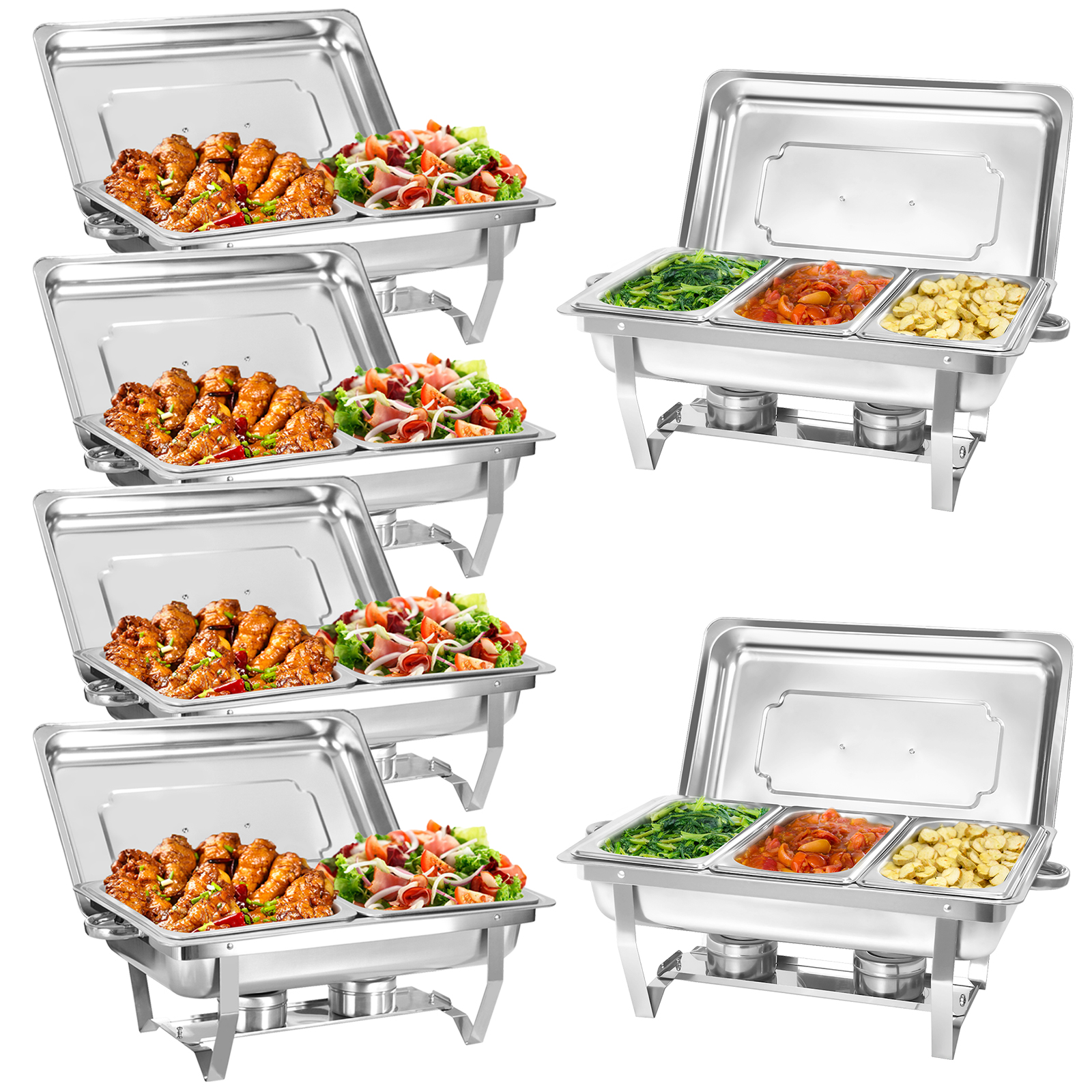 EVGTTI 6 Pack Chafing Dish Buffet Set, Rectangular 8QT Half pan×4+1/3 ...