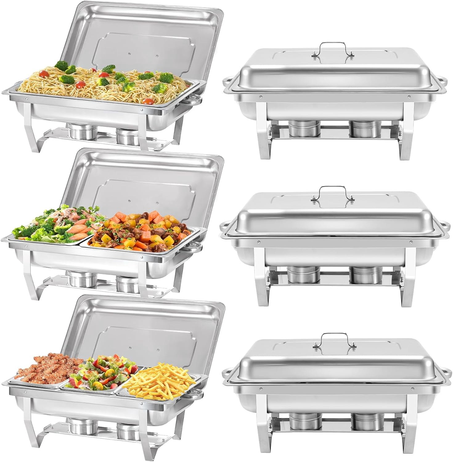 EVGTTI 6 Pack Chafing Dish Rectangular full pan×2+half pan×2+1/3 pan×2 ...