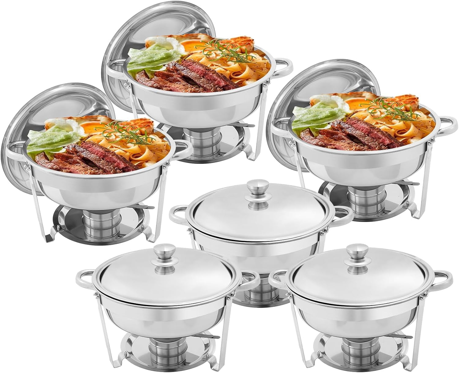 EVGTTI 6 Pack Round Chafing Dish Buffet Set, 5QT Stainless Steel ...