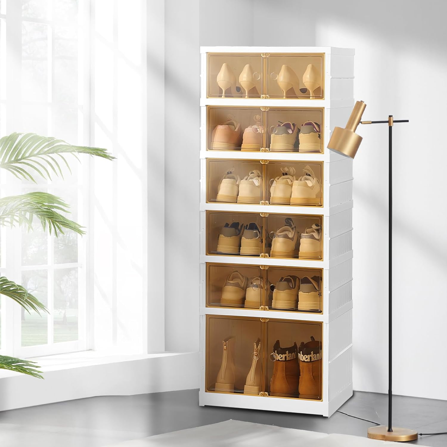 EVGTTI 6 Tier Foldable Shoe Organizer Storage Box, Space-Saving ...