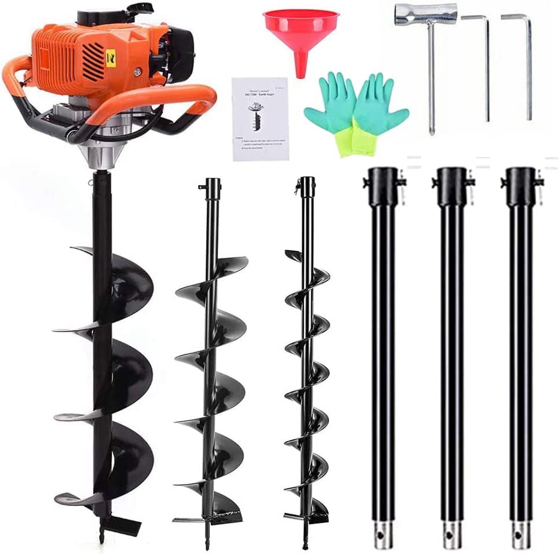 EVGTTI 62CC Gas Powered Post Hole Digger with 3 Auger Bits & Extensions ...