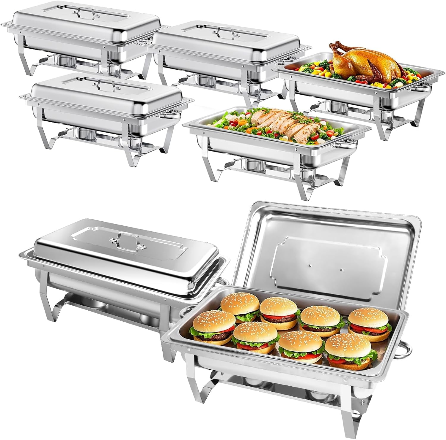 EVGTTI 7 Pack 8QT Chafing Dish for Buffet, Food Grade Stainless Steel ...
