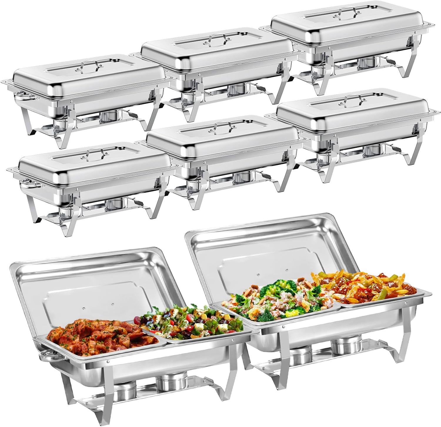 EVGTTI 8 Pack 8QT Chafing Dish Buffet Set, High Grade Stainless Steel ...