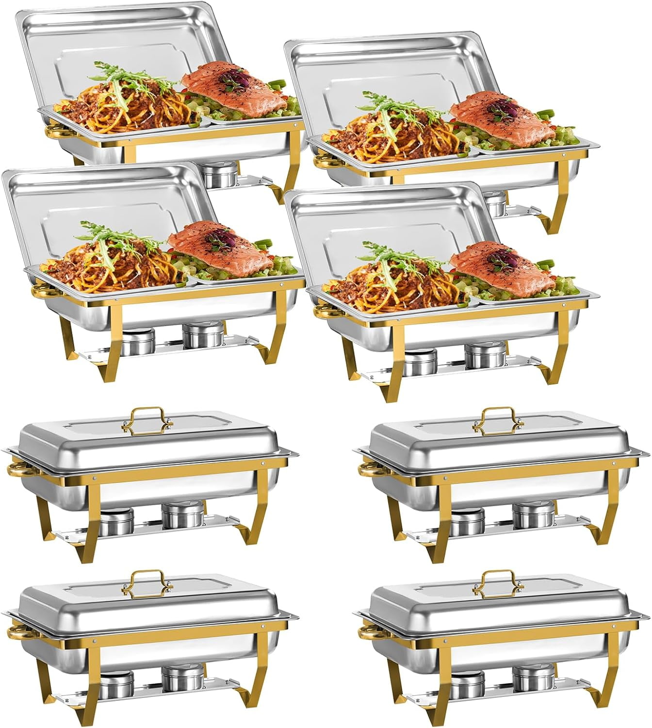 EVGTTI 8 Pack 8QT Gold Chafing Dish for Buffet, 8QT Roll Edge Designed ...