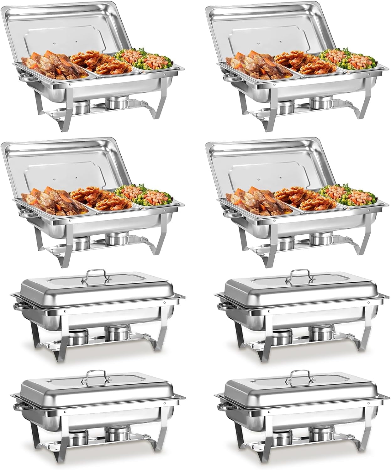 EVGTTI 8 Pack Chafing Dish for Buffet, 8QT Roll Edge Designed Chafing ...