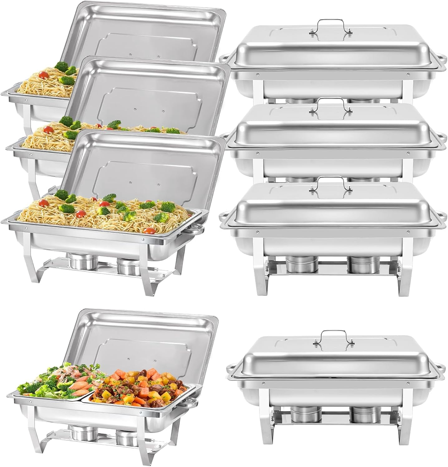 EVGTTI 8 Pack Chafing Dish Rectangular Full Pan×6+Half Pan×2 Chafers ...