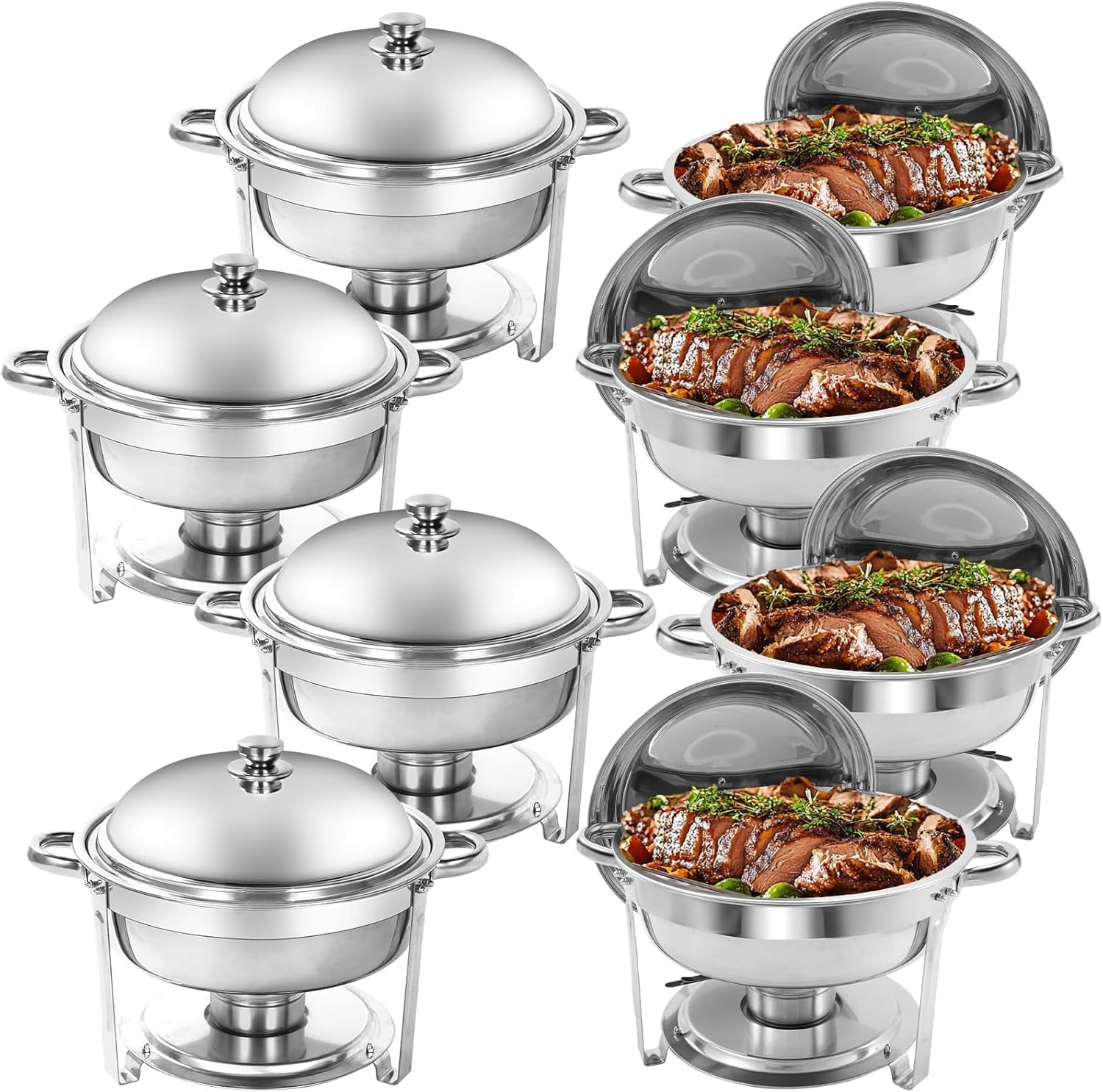 EVGTTI 8 Pack Round Chafing Dish Buffet Set, 6QT Stainless Steel ...