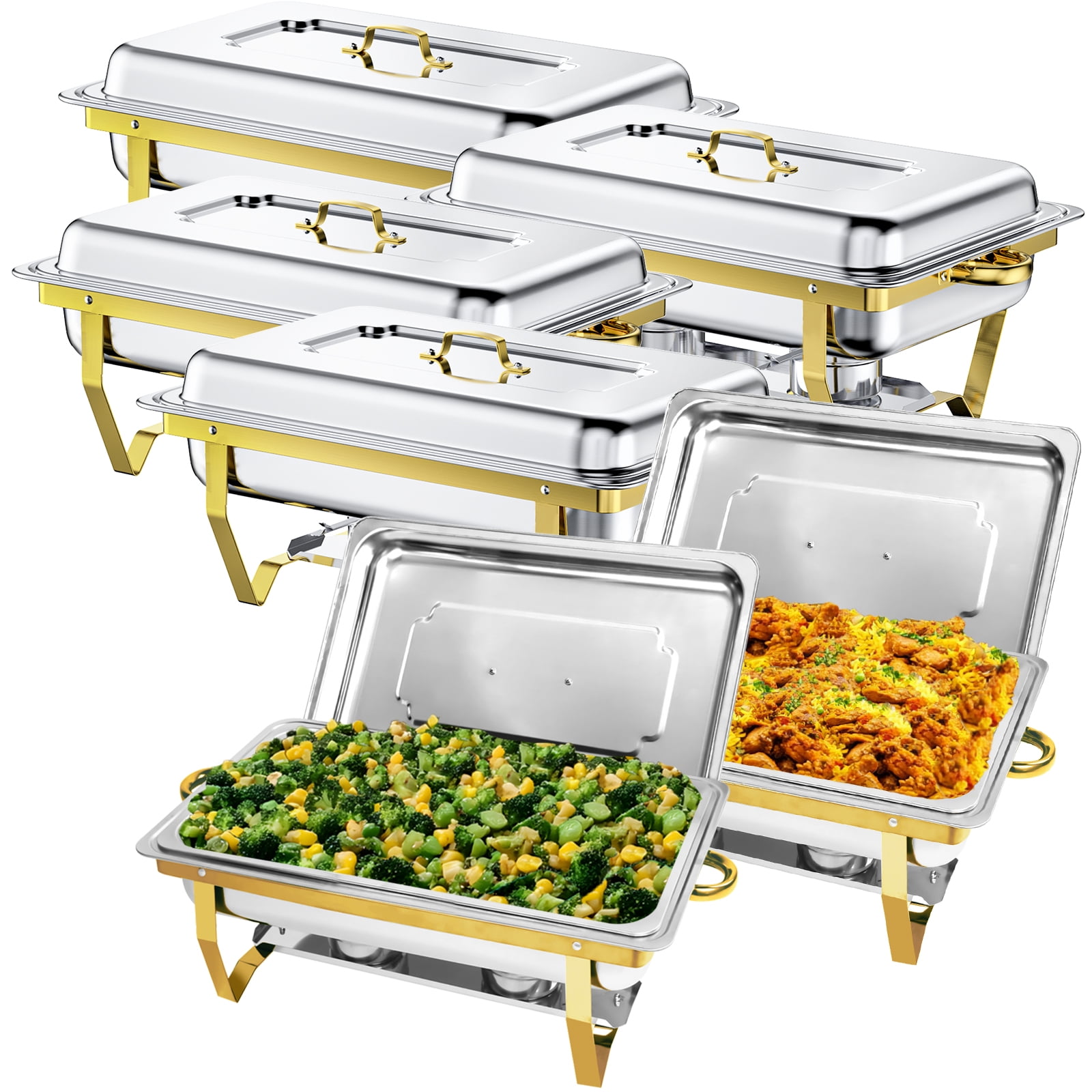 EVGTTI 8QT 6 Pack Gold Chafing Dish Sets, Stainless Steel with Full Pan ...