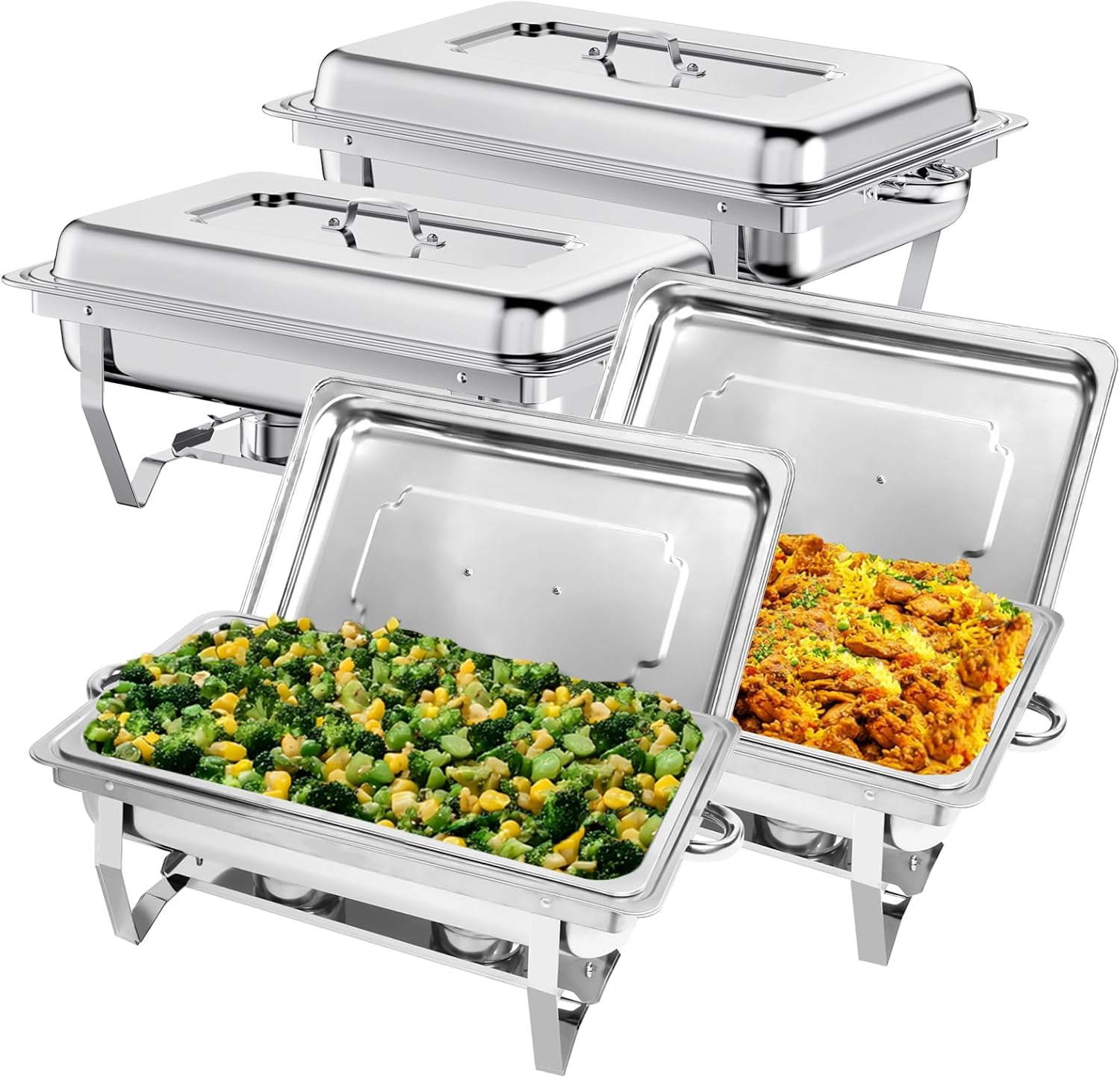 EVGTTI 8QT Chafing Dishes, 4 Pack High Premium Stainless Steel Complete ...