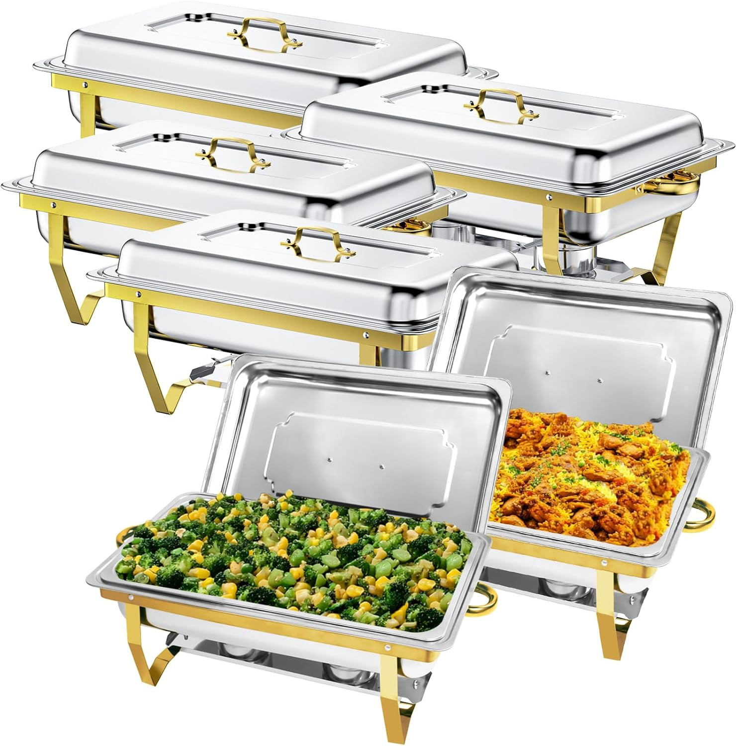 EVGTTI 8QT Chafing Dishes, 6 Pack Golden High Premium Stainless Steel ...