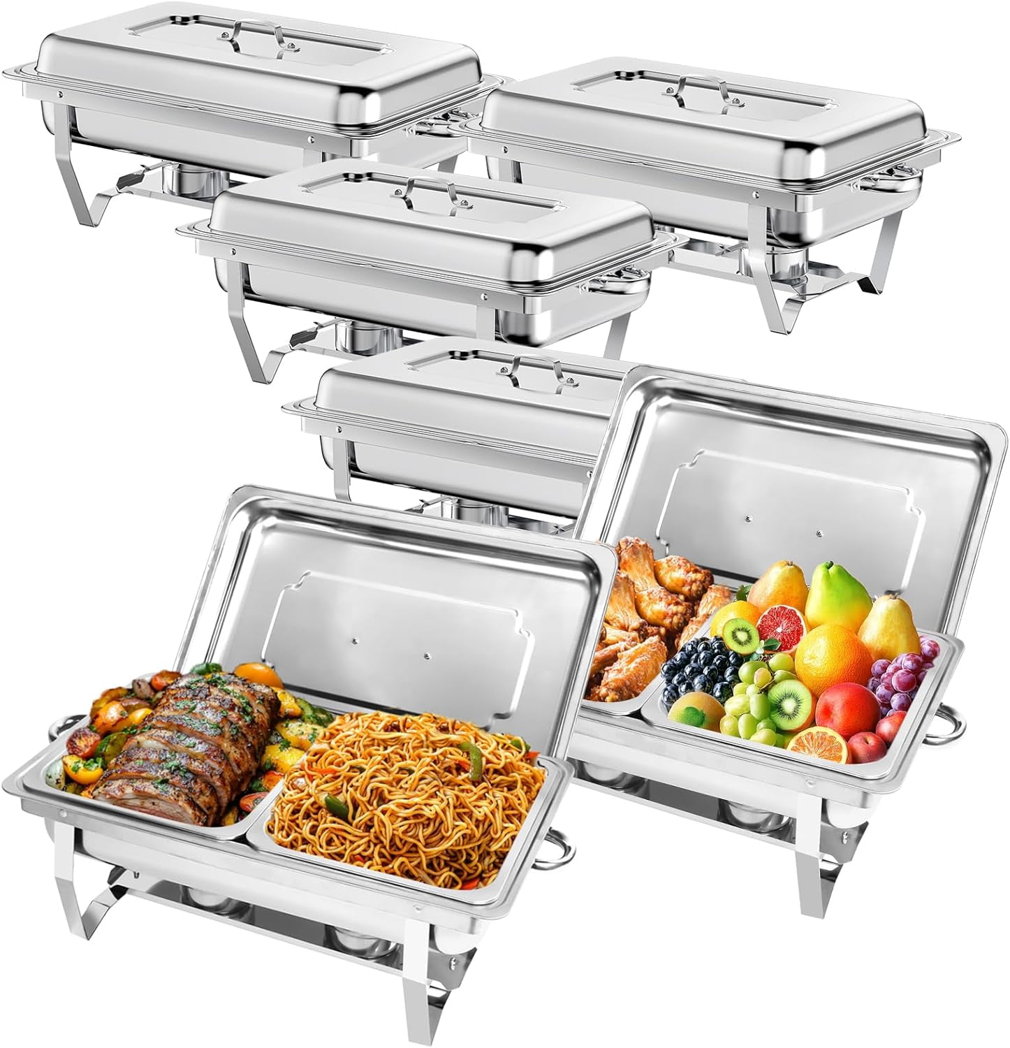 EVGTTI 8QT Chafing Dishes, 6 Pack High Premium Stainless Steel Complete ...