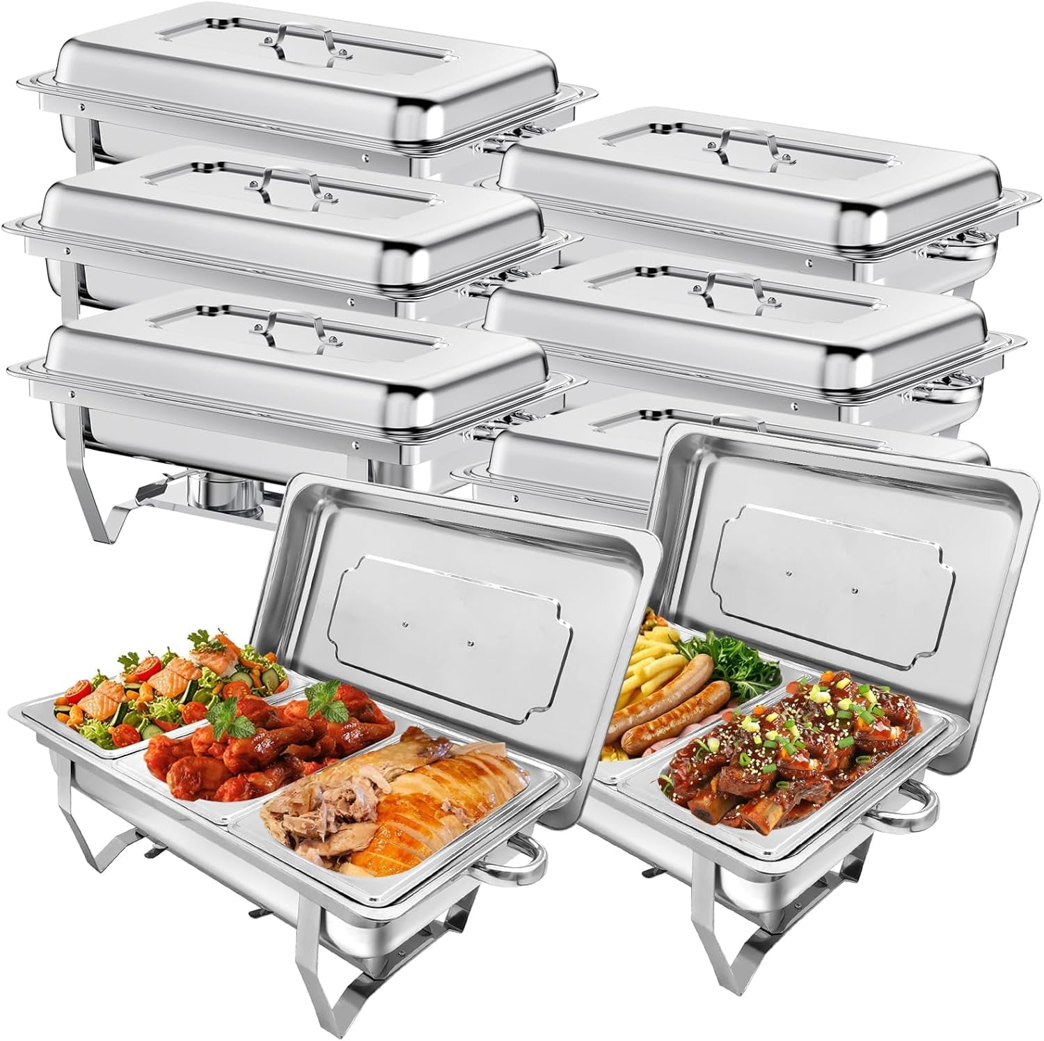 EVGTTI 8QT Chafing Dishes, 8 Pack High Premium Stainless Steel Complete ...