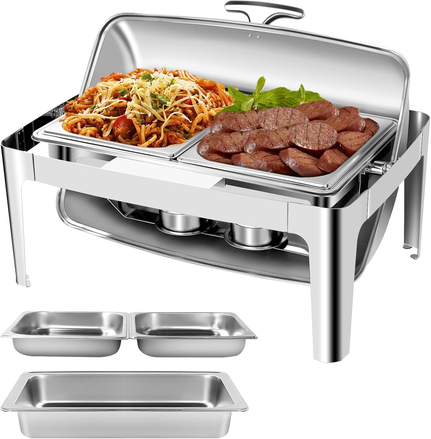 EVGTTI 9 QT Roll Top Chafing Dish Buffet Set with Lid, 1 Full Size, 2 ...