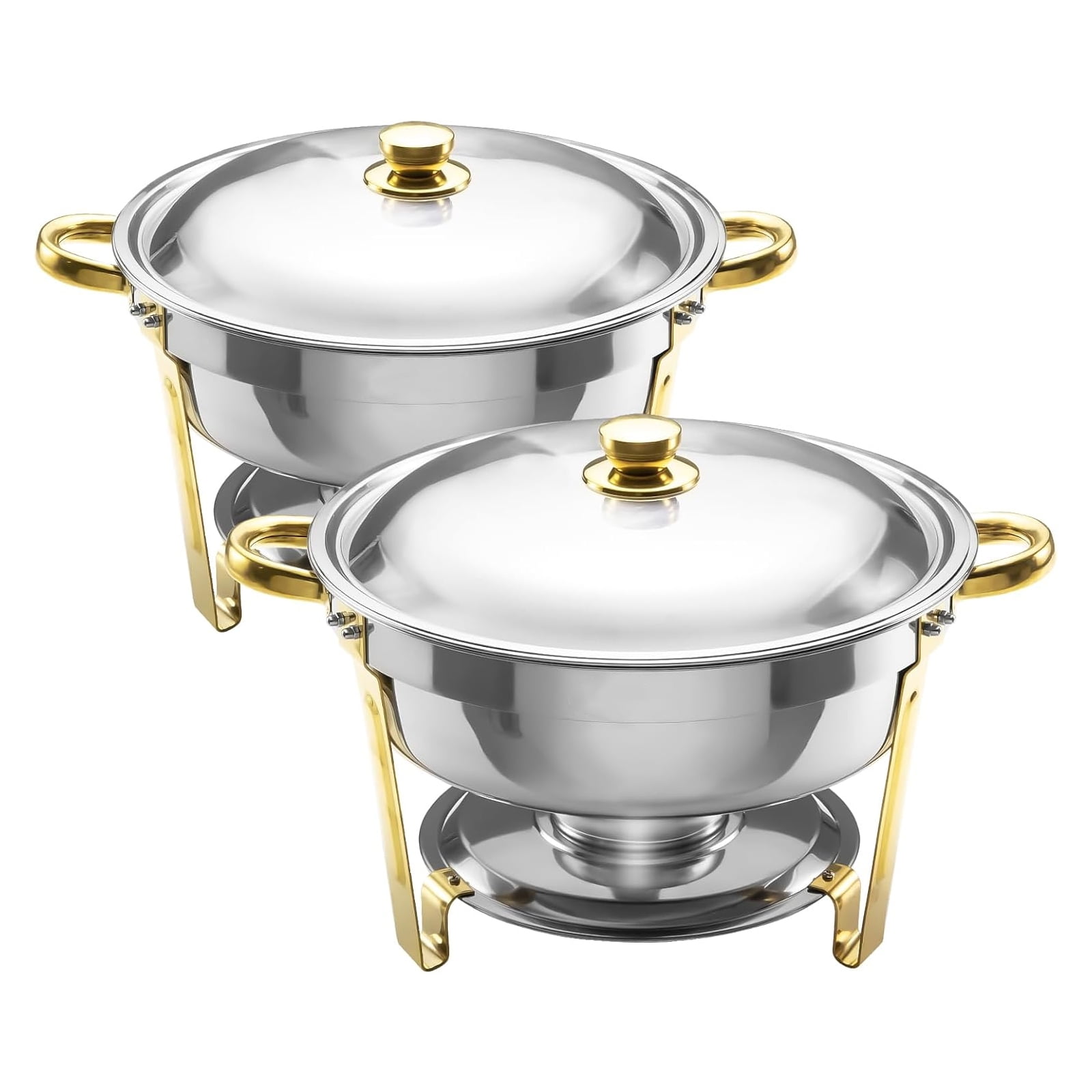 EVGTTI Chafing Dish Buffet Set, 5QT 2 Pack Gold Round Stainless Steel ...