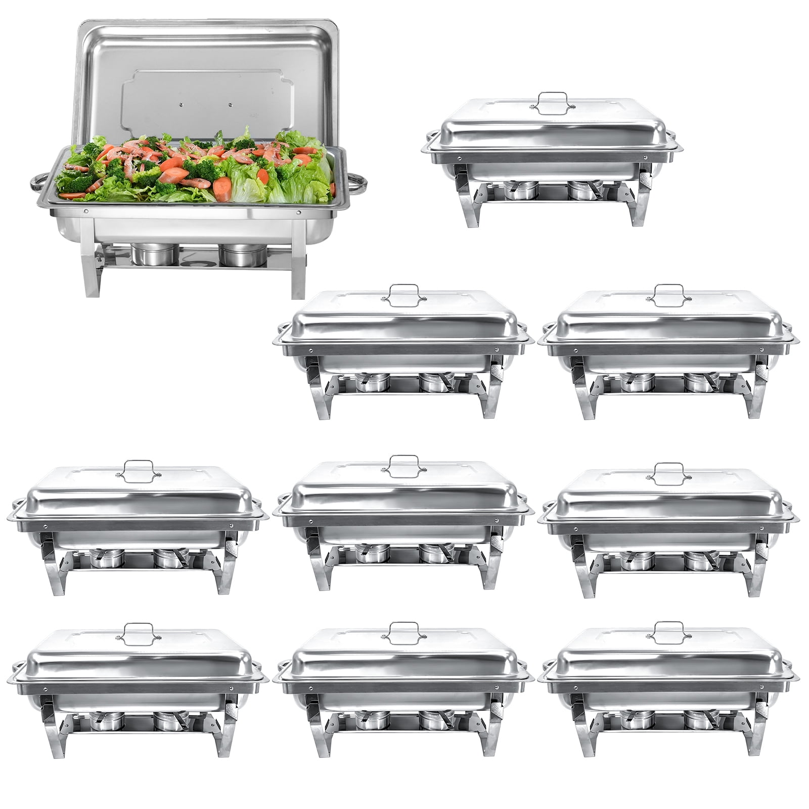 EVGTTI Chafing Dish Buffet Set, 8Qt 10 Pack Stainless Steel Rectangular ...