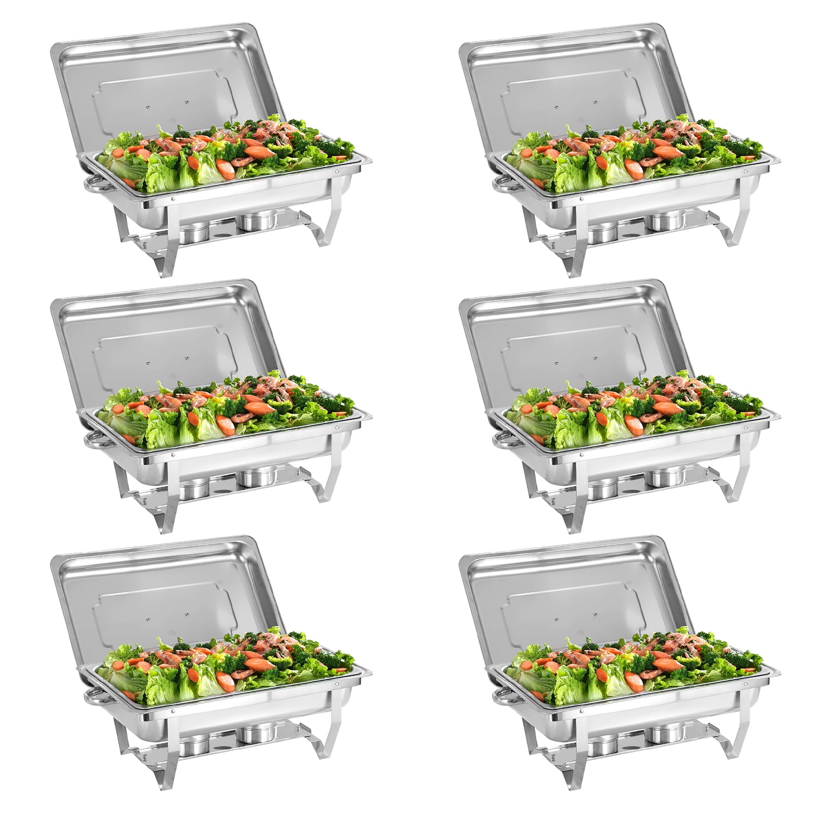 EVGTTI Chafing Dish Buffet Set, 8Qt 6 Pack Stainless Steel Rectangular ...