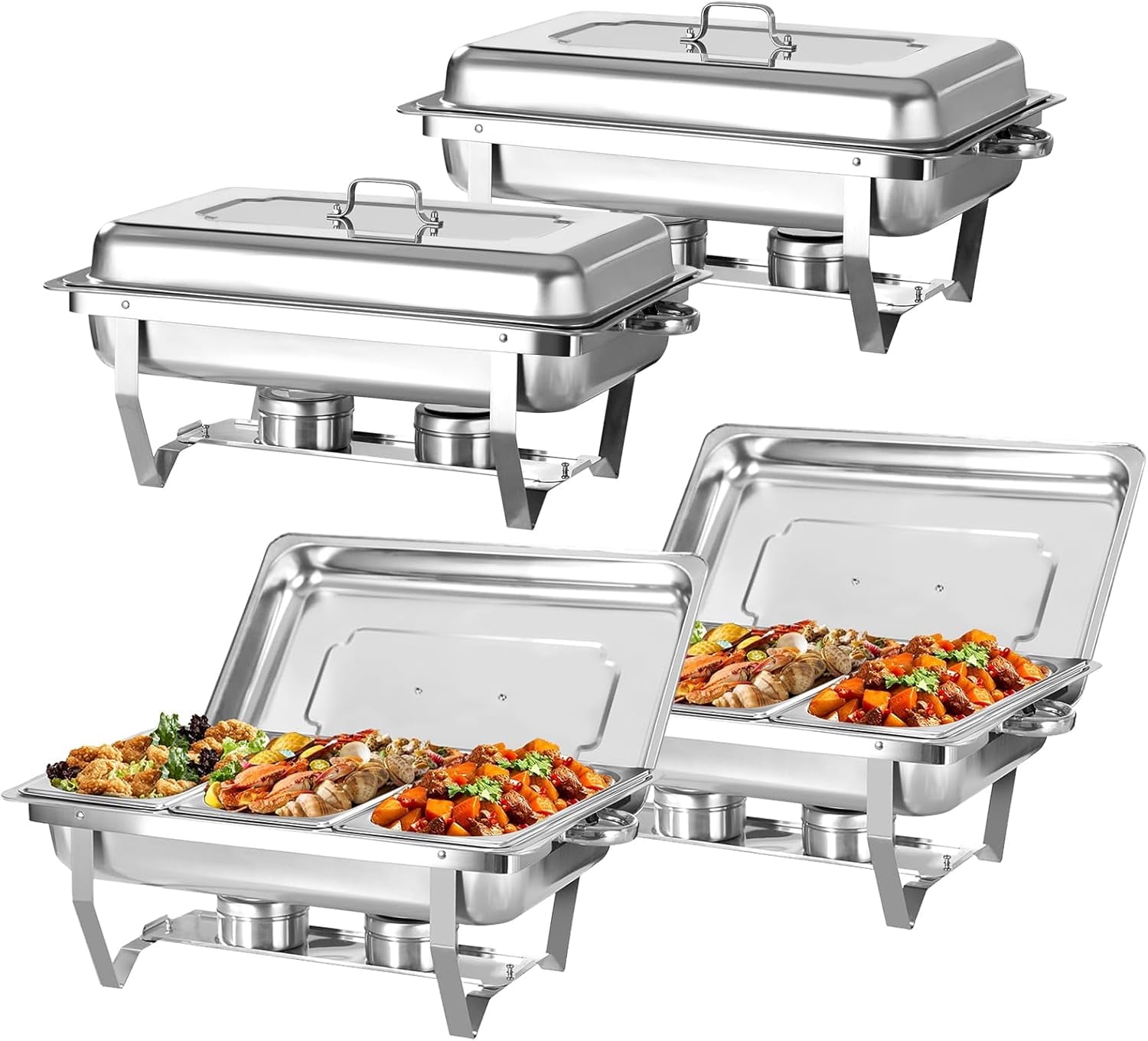 EVGTTI Stainless Steel Chafing Dish Buffet Set, 4 Pack 8 QT Catering ...