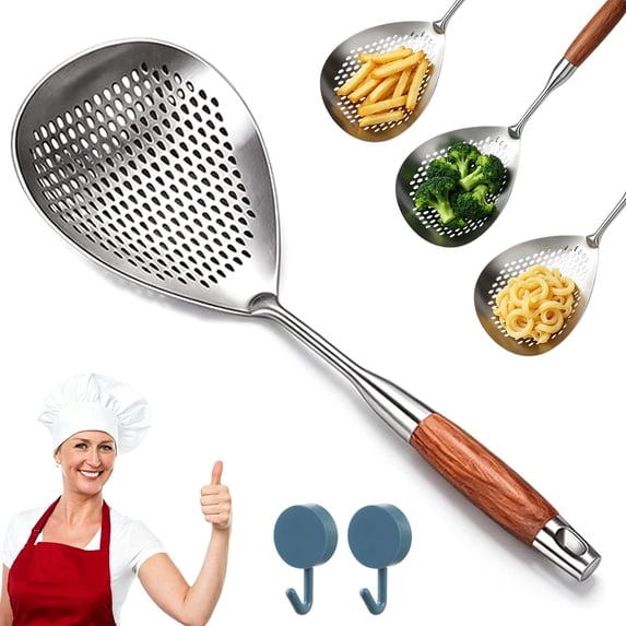 EVHRZN Wooden Handle Stainless Steel Skimmer, 2026 Upgraded Large ...