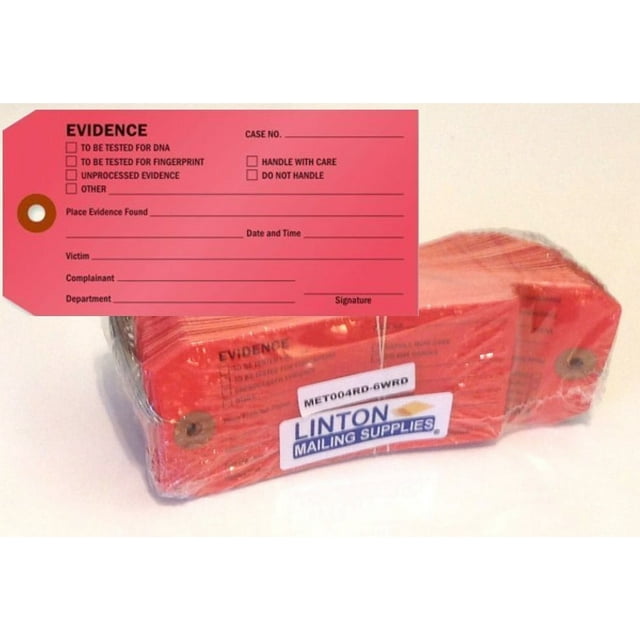 "EVIDENCE" Identification Tag, 5.25" x 2.625" Durable Red Cardstock ...
