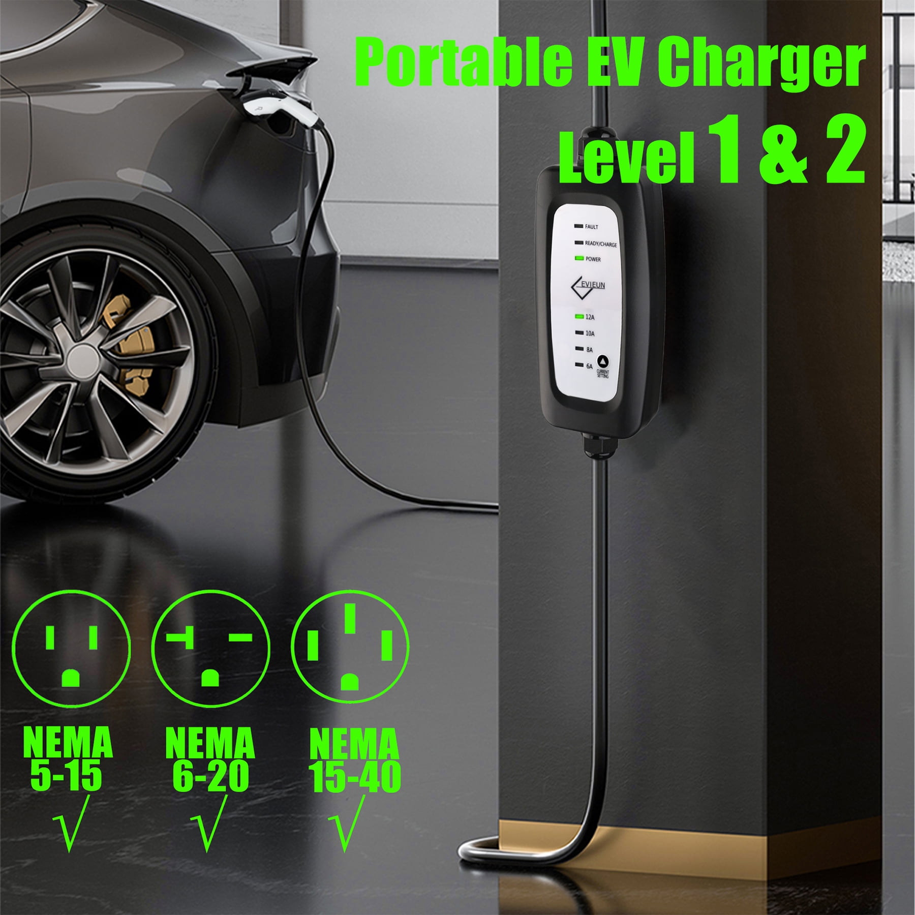 EVIEUN Electric Car EV Charger Level 1 & Level 2,Home EV Fast Charging ...