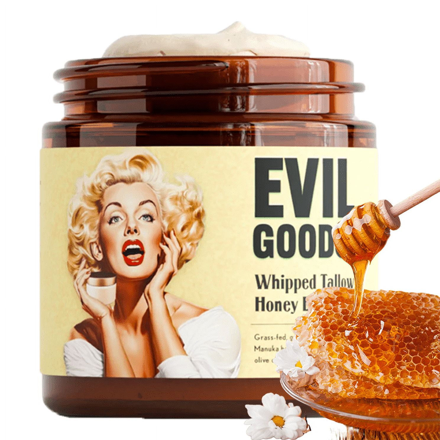 EVIL GOODS Whipped Beef Tallow and Manuka Honey Balm, Unscented Grass ...