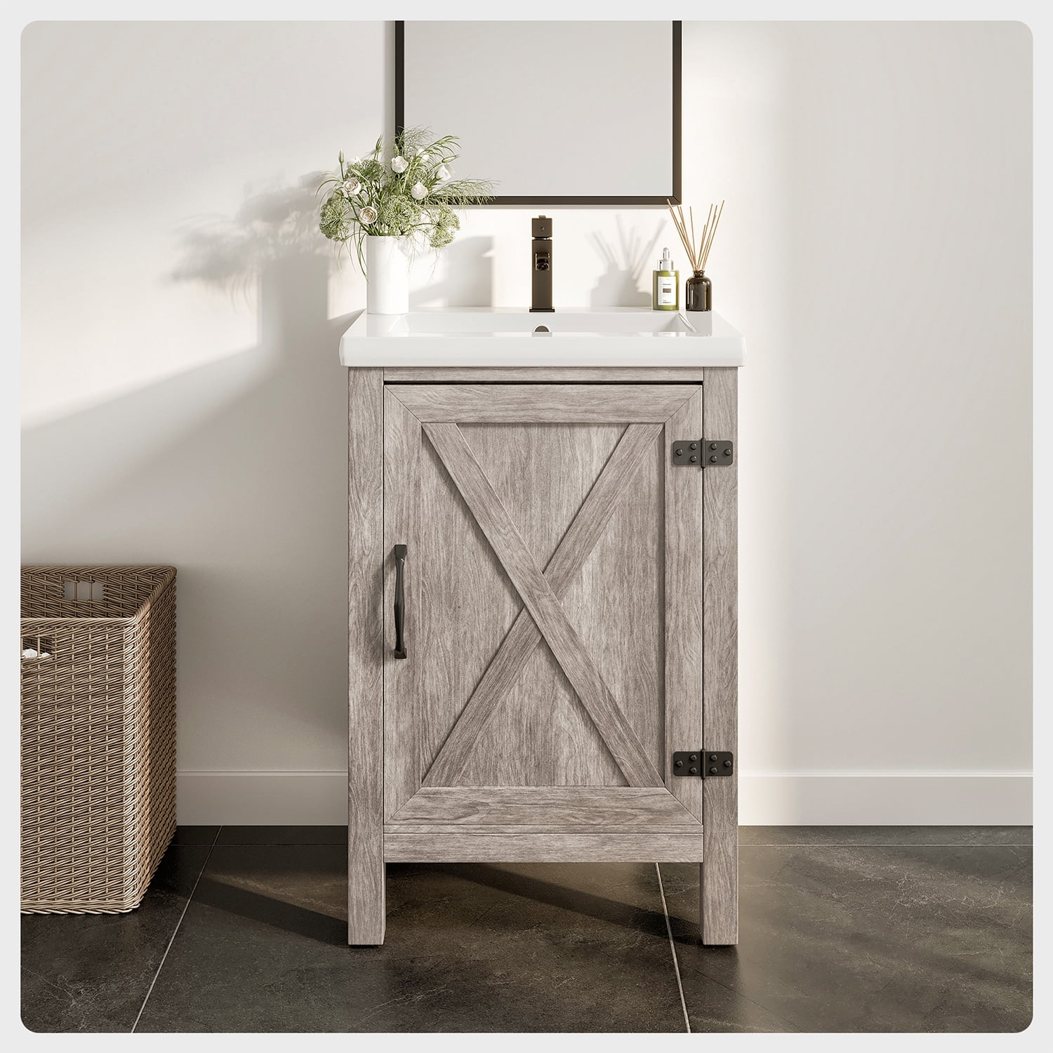 EVIVA Shire 24 Inch Ash Grey Farmhouse Style Bathroom Vanity with ...