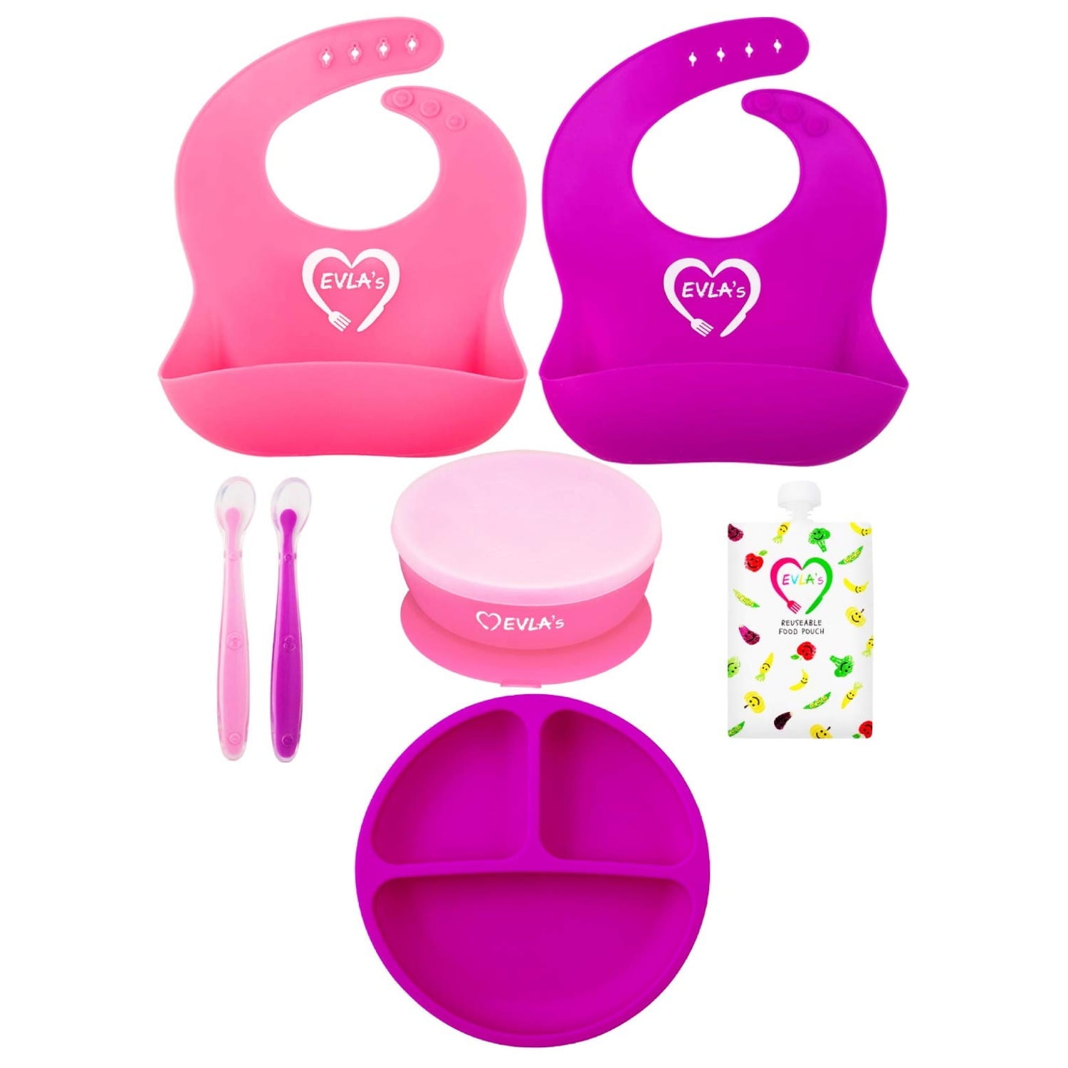 EVLA'S Complete Baby Feeding Set, Silicone Plate, Bowl with Lid, Soft ...
