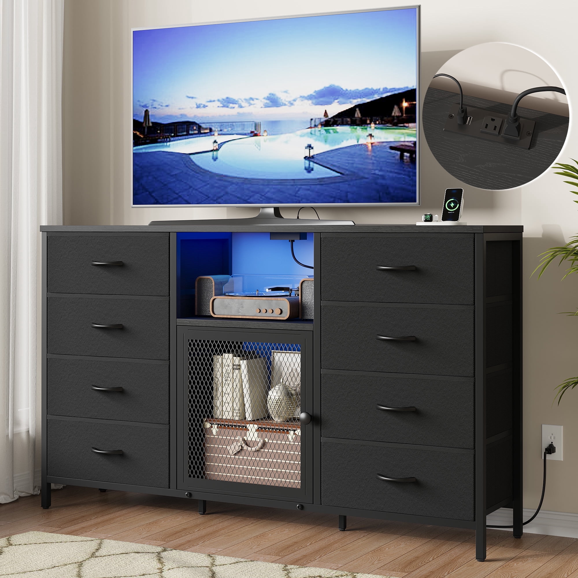 8 Drawer Dresser, 52"W TV Dressers for Bedroom, TV Stand for 65" TVs ...