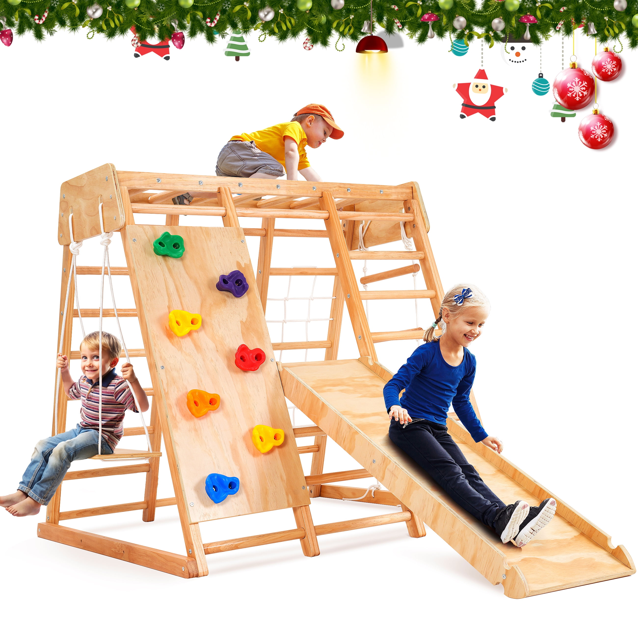 8-in-1 Indoor Playground Jungle Gym Montessori Wood Toddler Climber ...