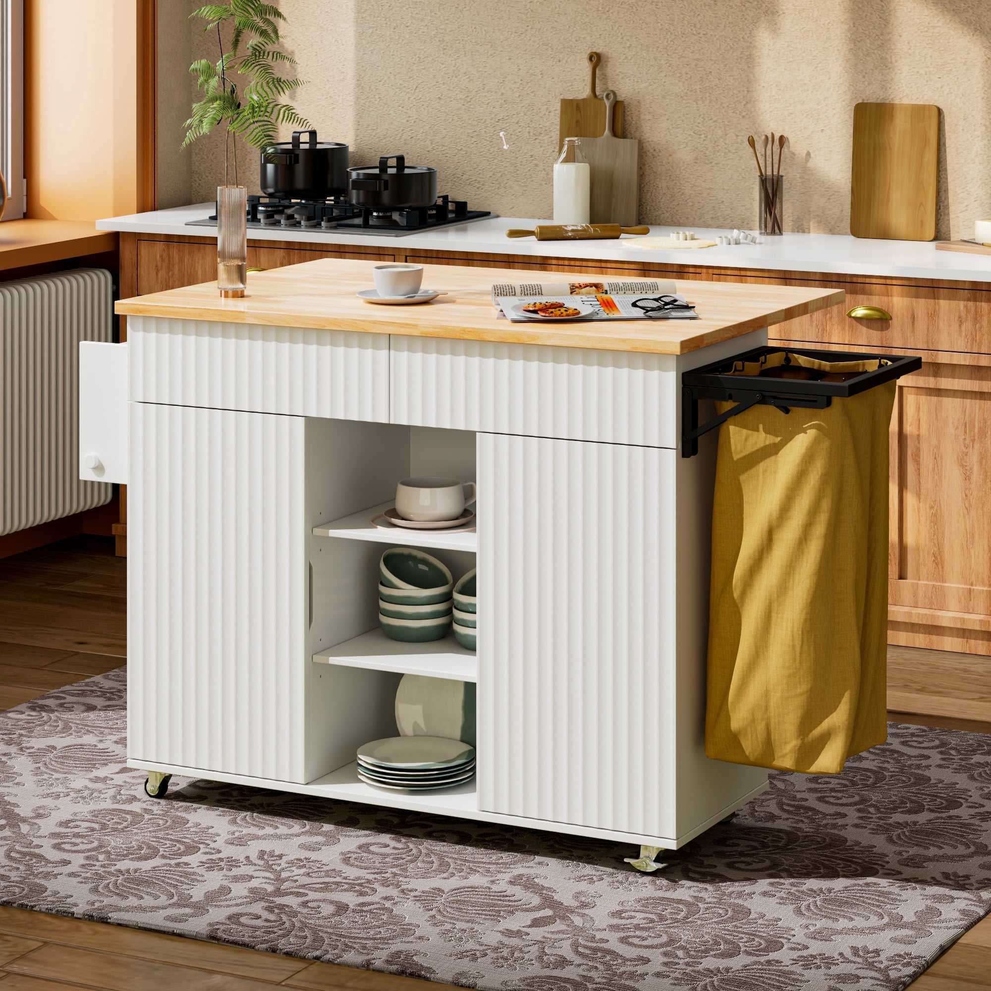 EVOKEDEN Kitchen Island with Drop Leaf, Rolling Kitchen Cart on Wheels ...